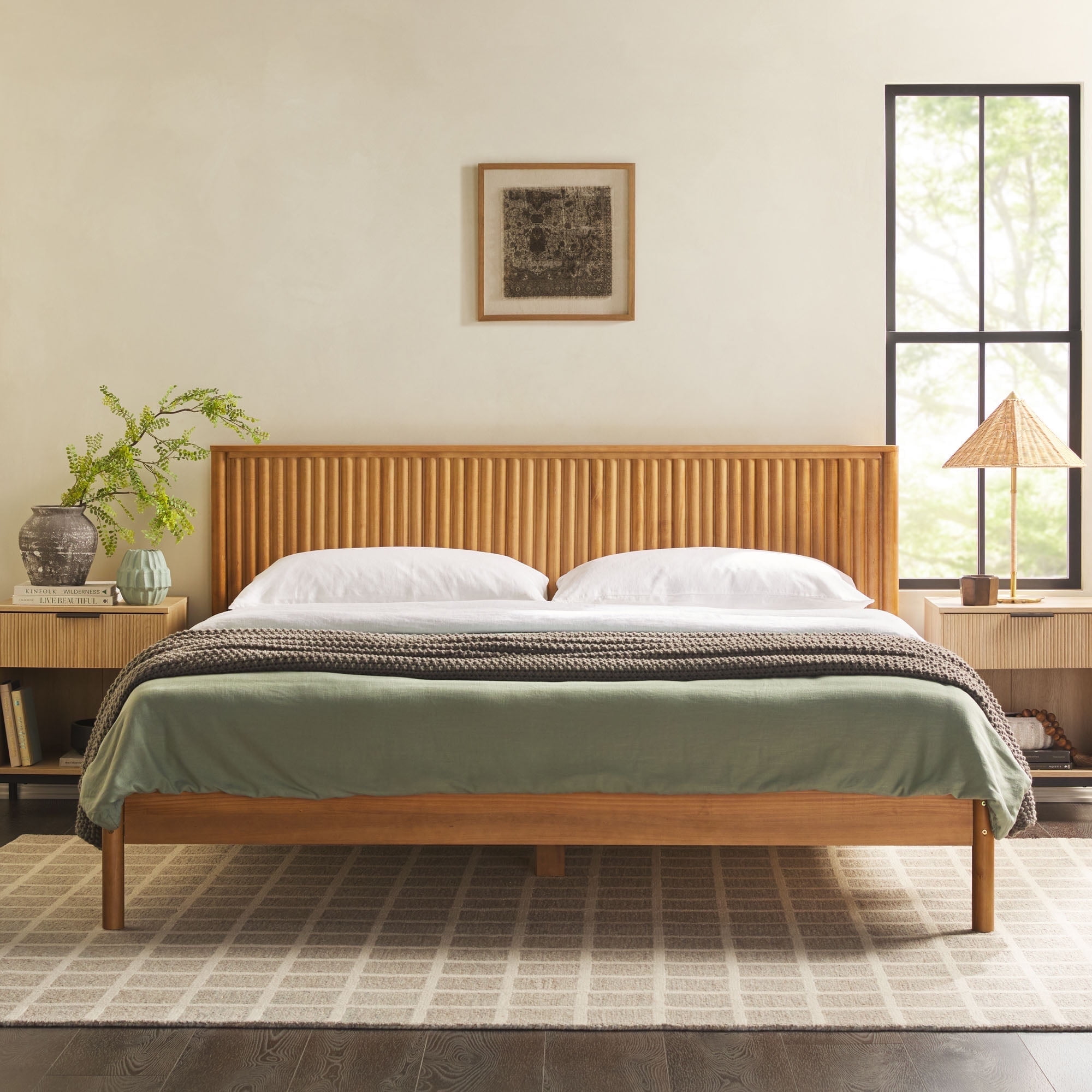 Walker Edison Transitional Solid Wood King Bed, Caramel - Walmart.com