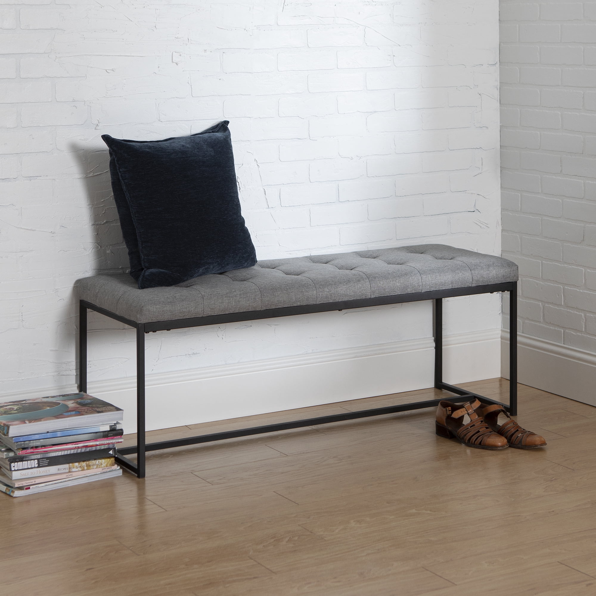Walker Edison Transitional Tufted Entryway Bench, Grey - Walmart.com