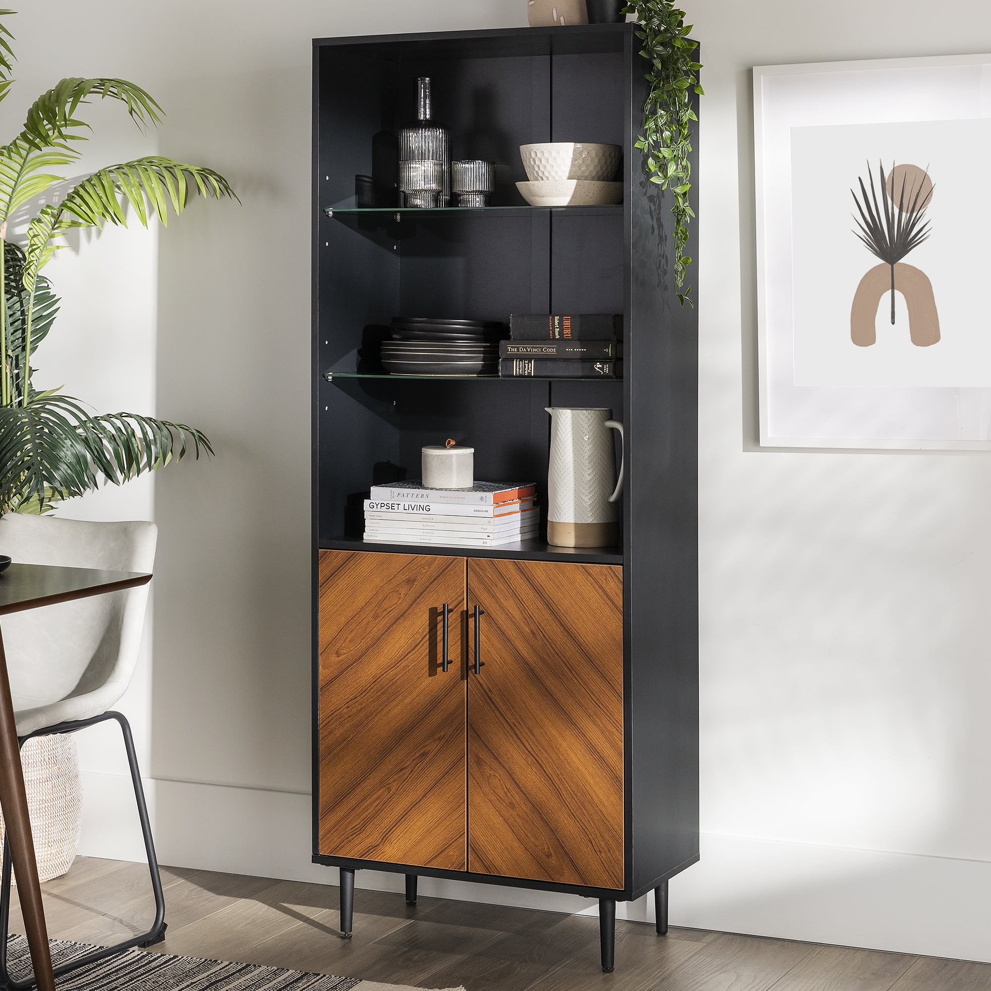 Walker Edison Two Door Bookmatch Bookcase, Black - Walmart.com