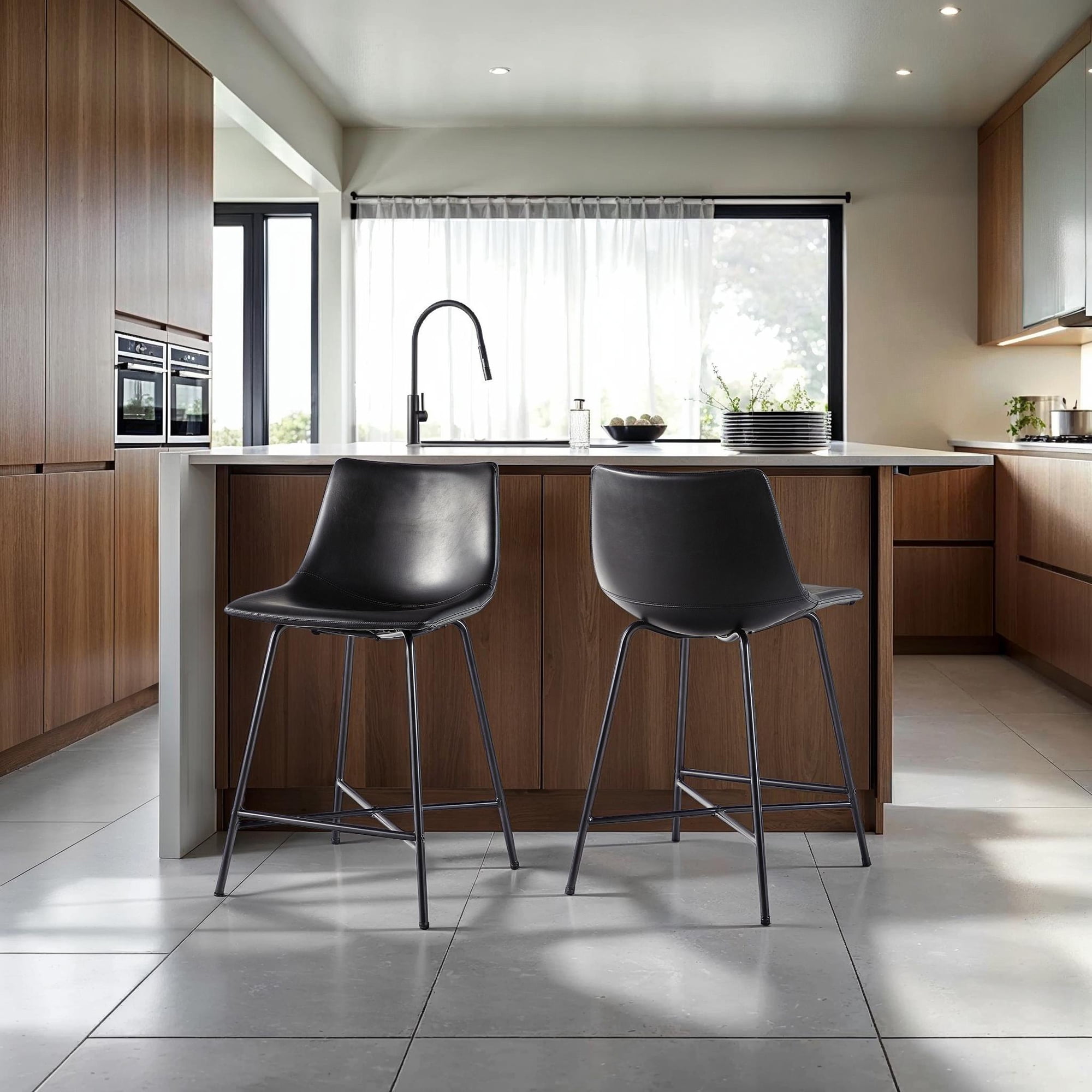 Free Shipping! Walker Edison Upholstered Metal Counter Stools with X ...