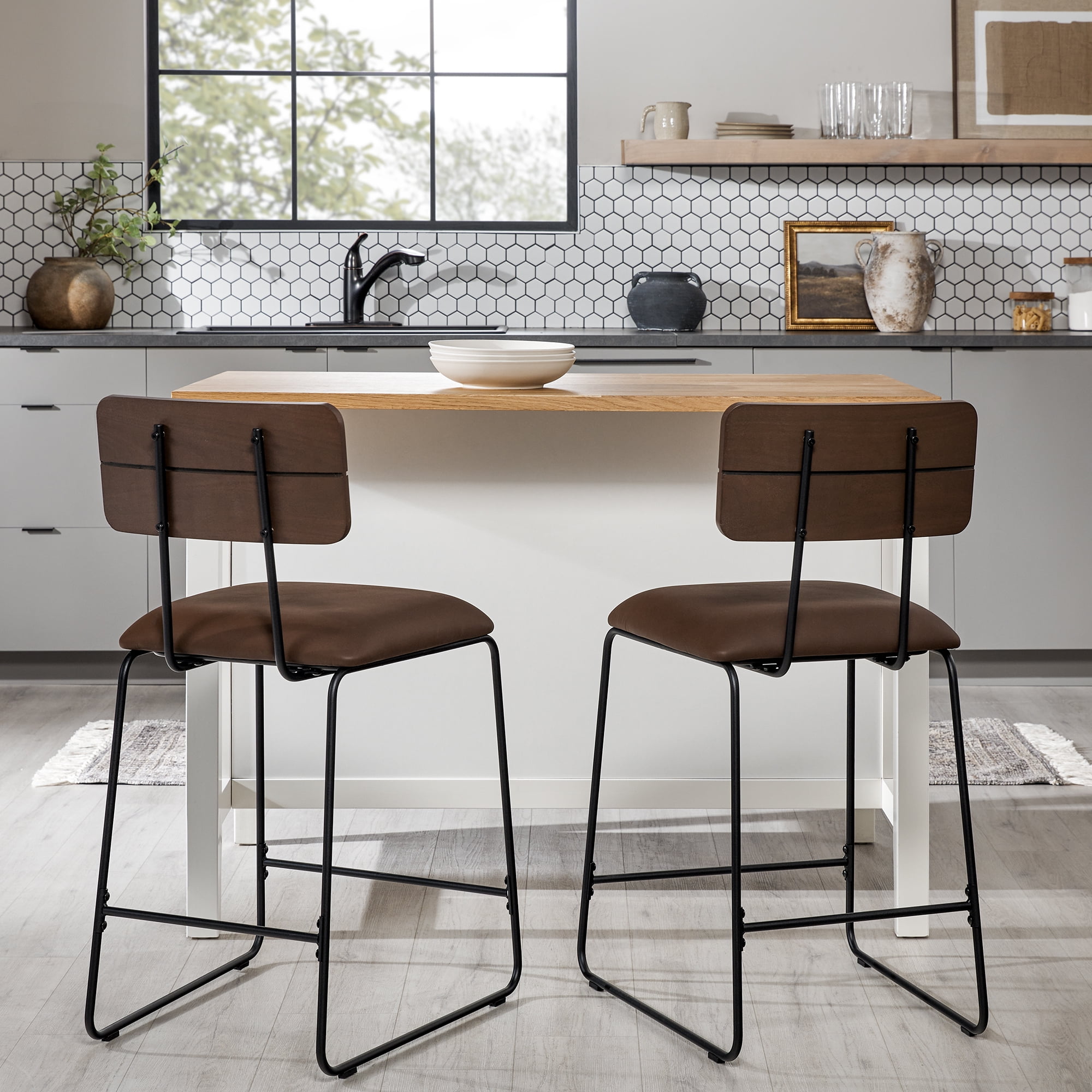 Walker Edison Urban Counter Stool Metal Back and Upholstered Seat ...