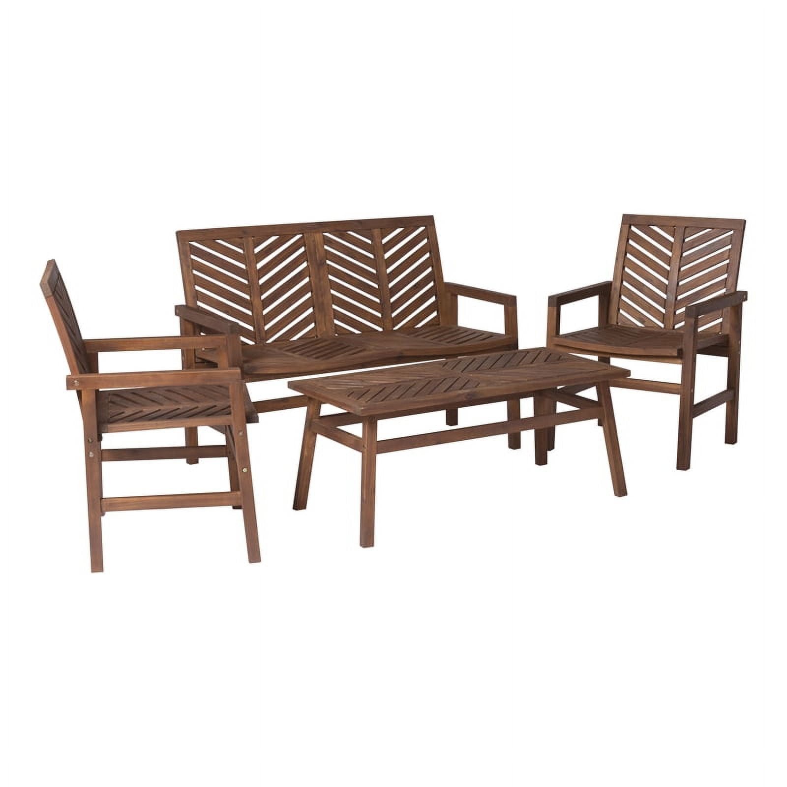 Walker Edison Wood 4-Piece Chevron Patio Conversation Set in Dark Brown ...