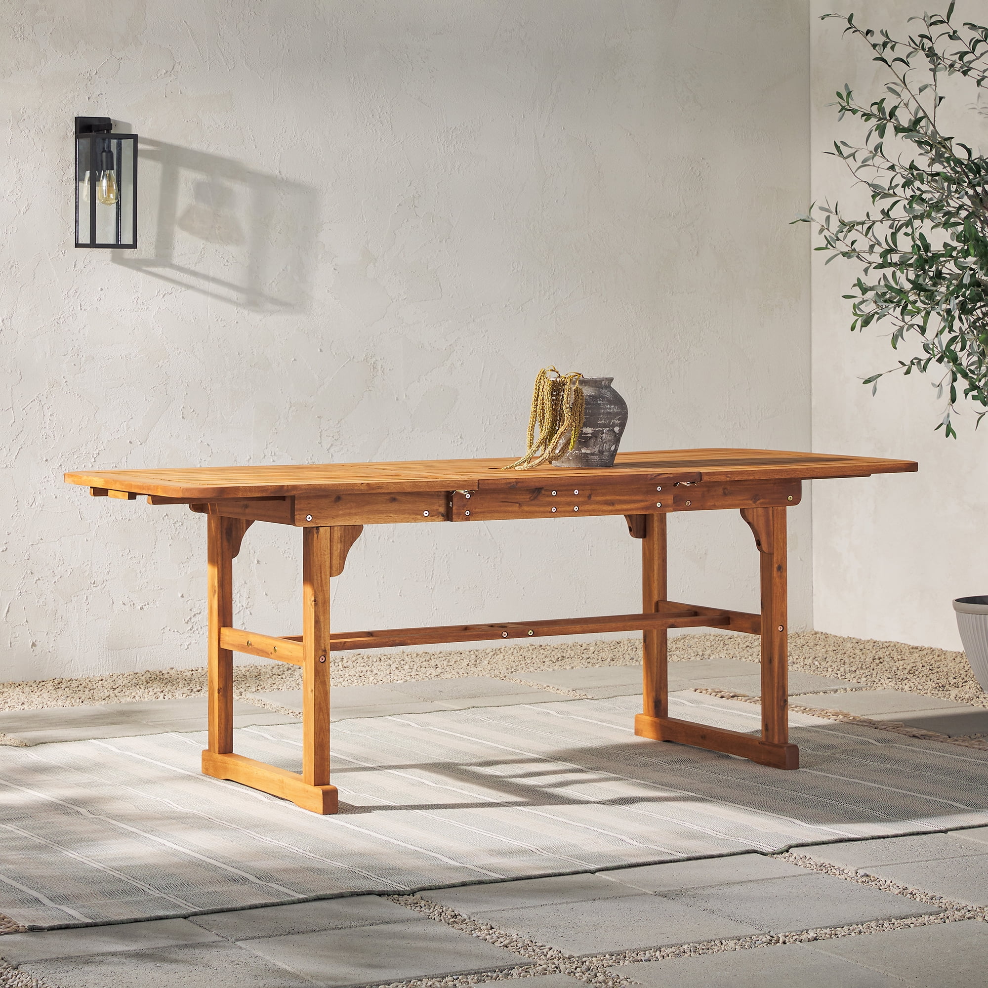 Walker Edison Wood Outdoor Patio Extendable Dining Table, Brown ...