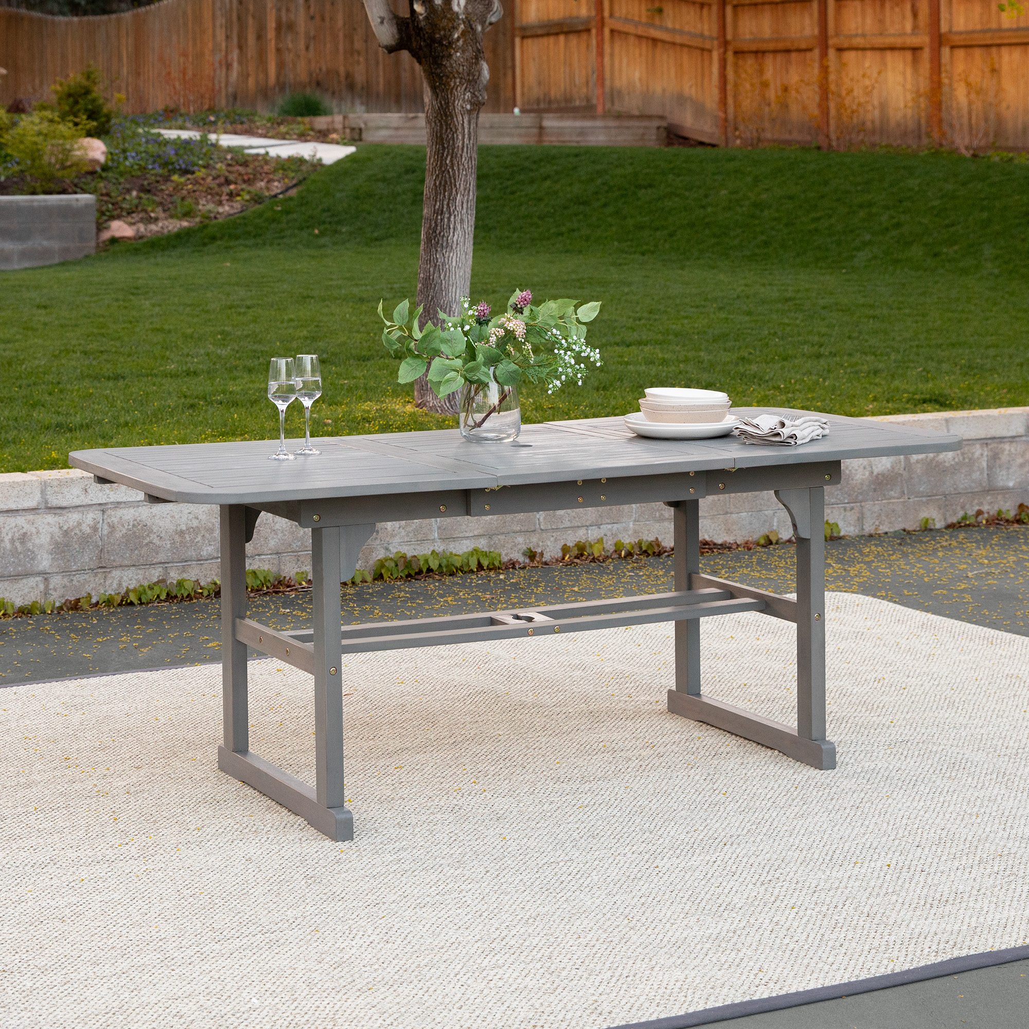 Walker Edison Simple Outdoor Wood Patio Dining Table in Gray Wash ...