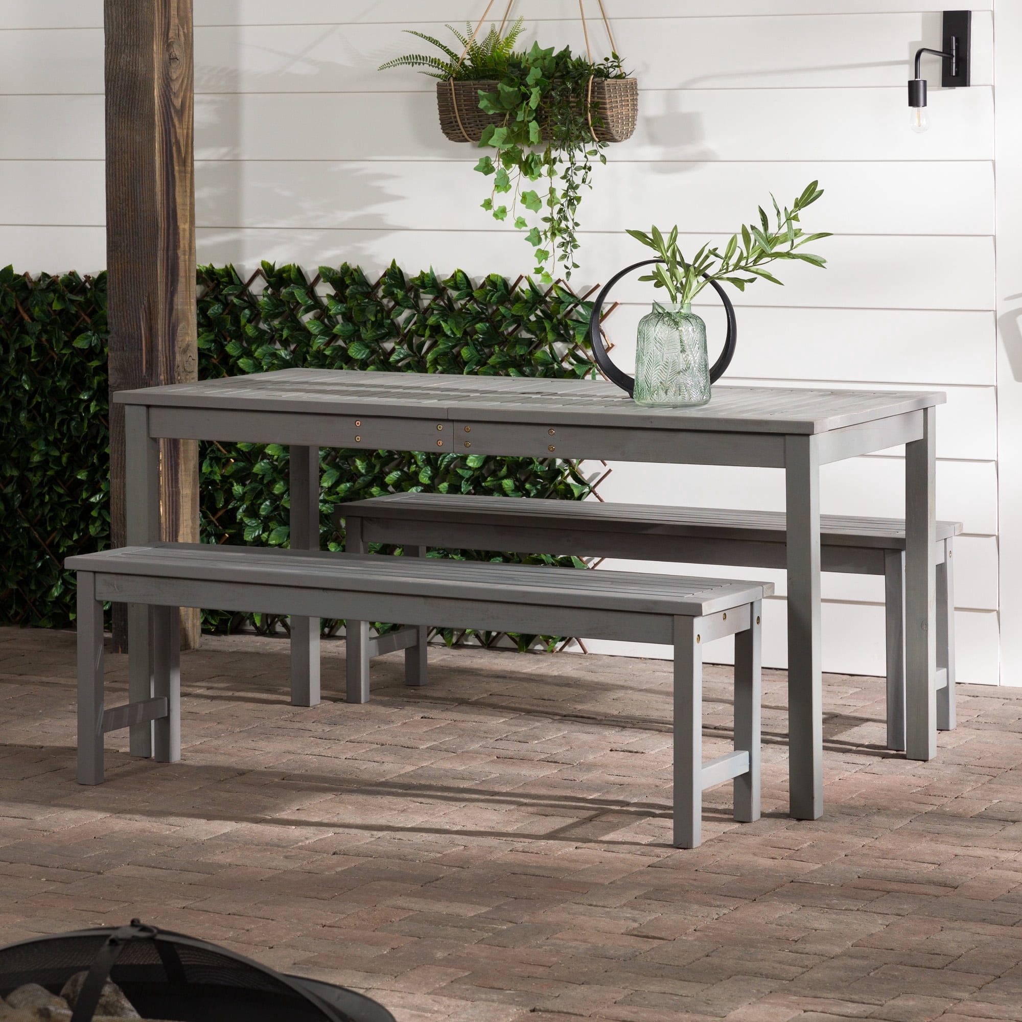 Walker Edison Wooden Picnic Table with Umbrella Hole, Grey Wash ...