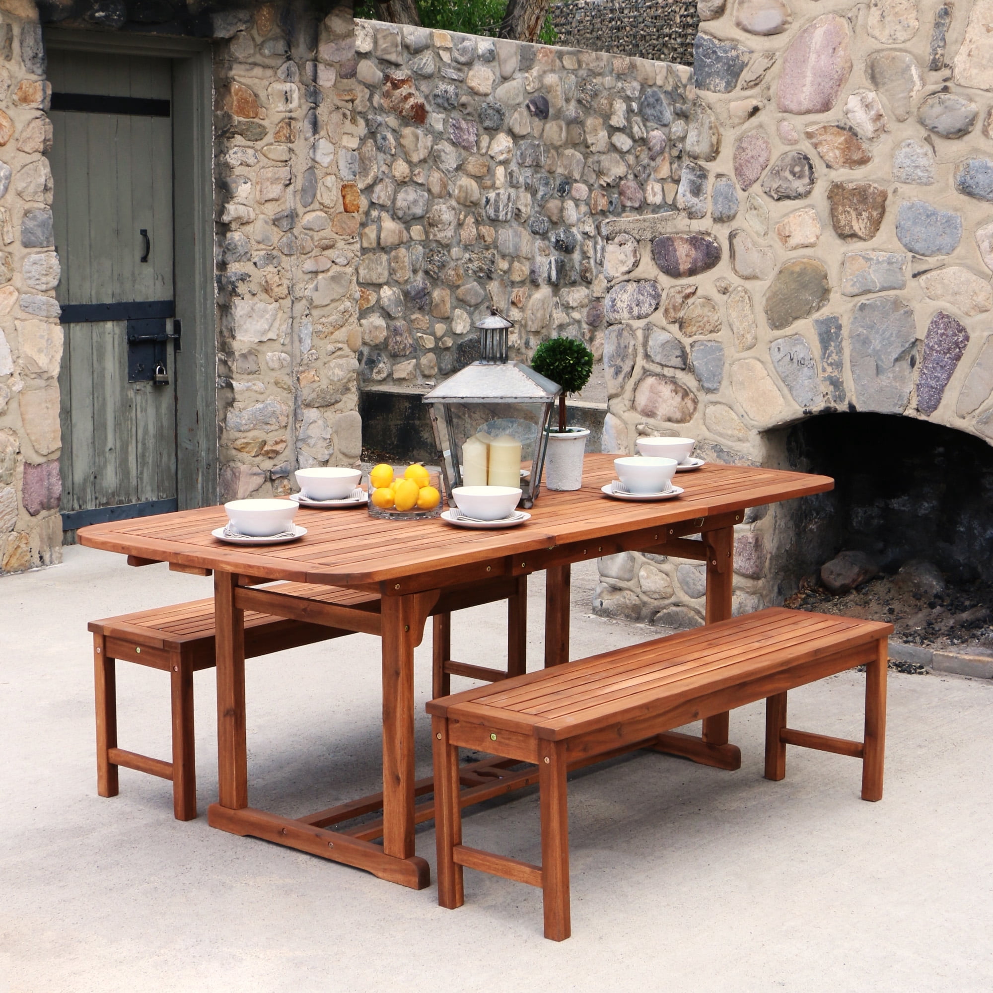 Walker Edison Wooden Picnic Table with Umbrella Hole, Brown - Walmart.com