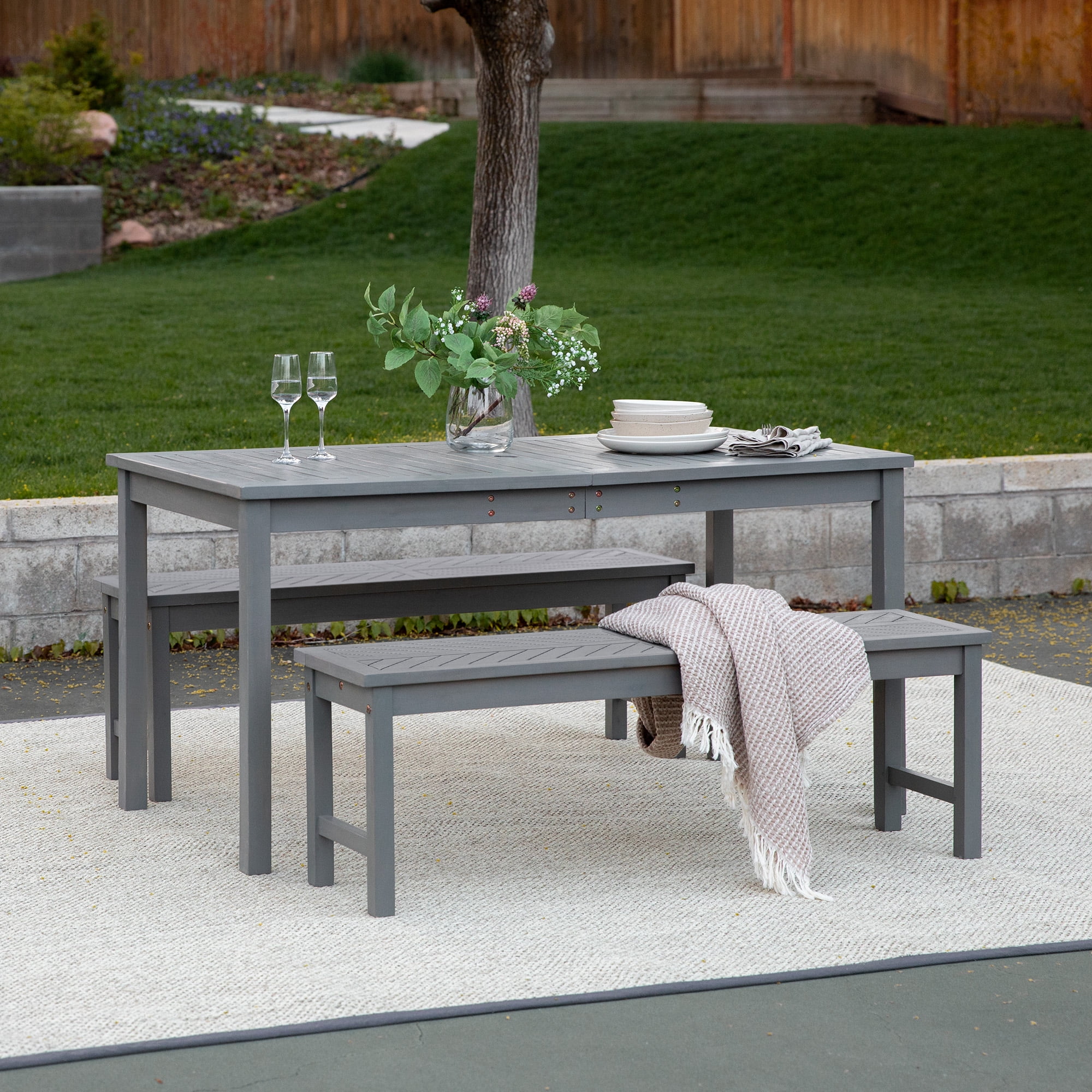 Walker Edison Wooden Picnic Table with Umbrella Hole, Multiple Colors ...