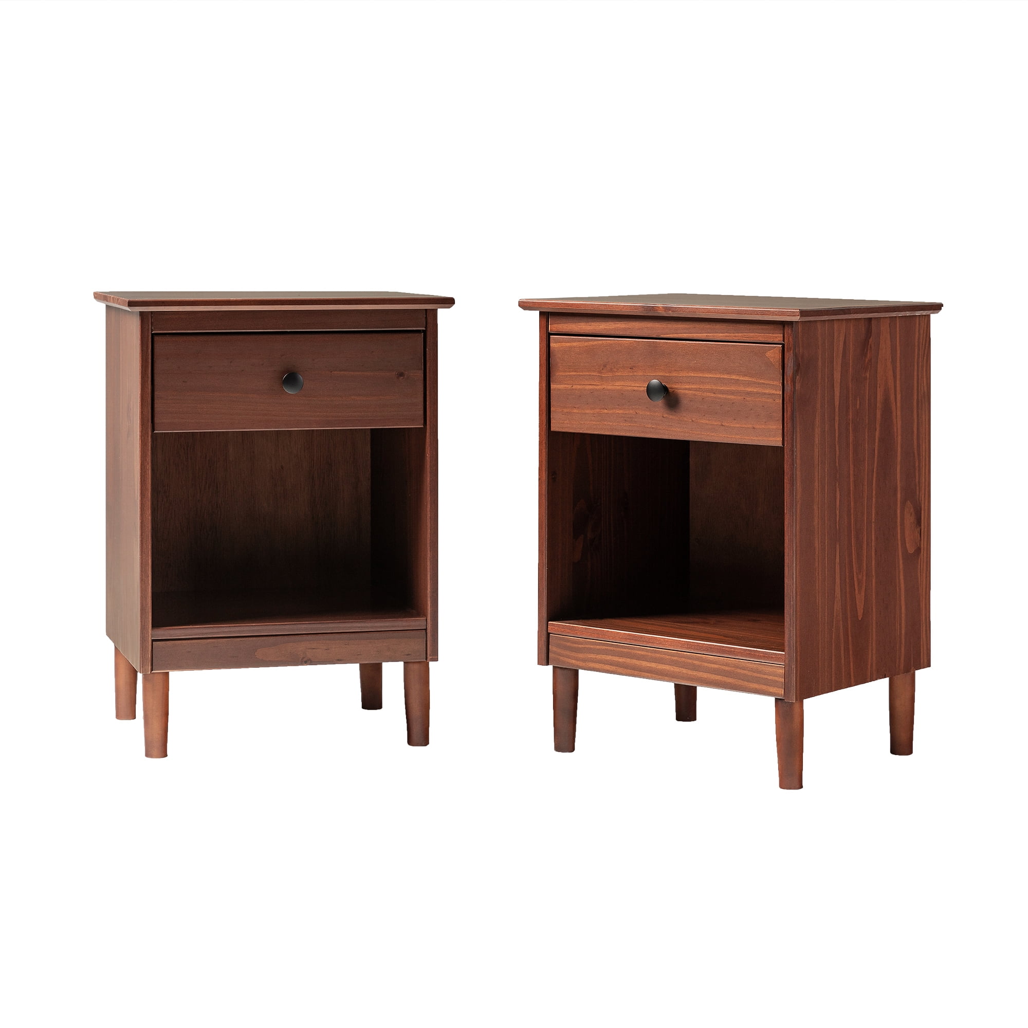 Walker Edison Wright Mid-Century Nightstand, Walnut, Set of 2 - Walmart ...