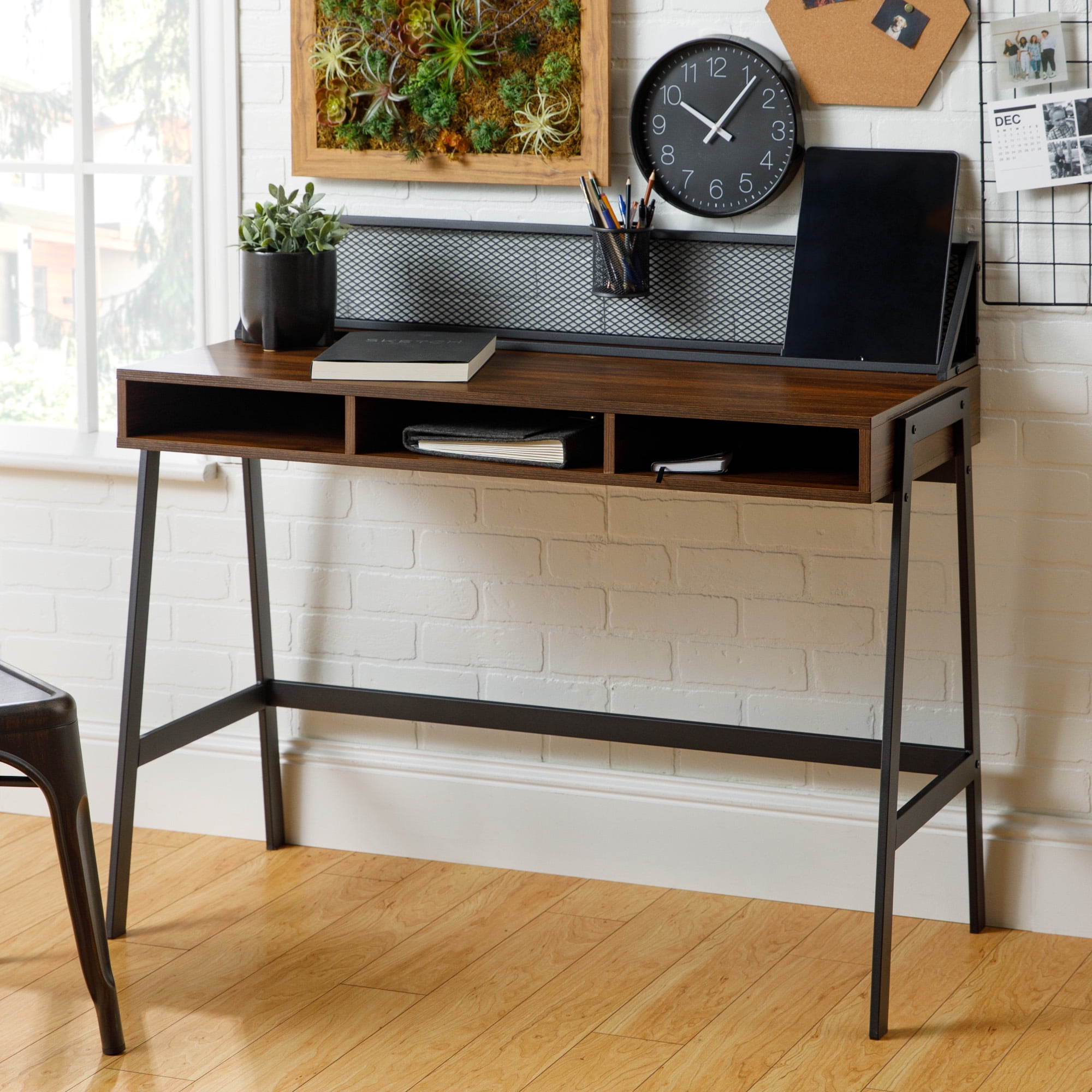 Free Shipping! Walker Edison Writing Desk with Mesh Back, Dark Walnut ...