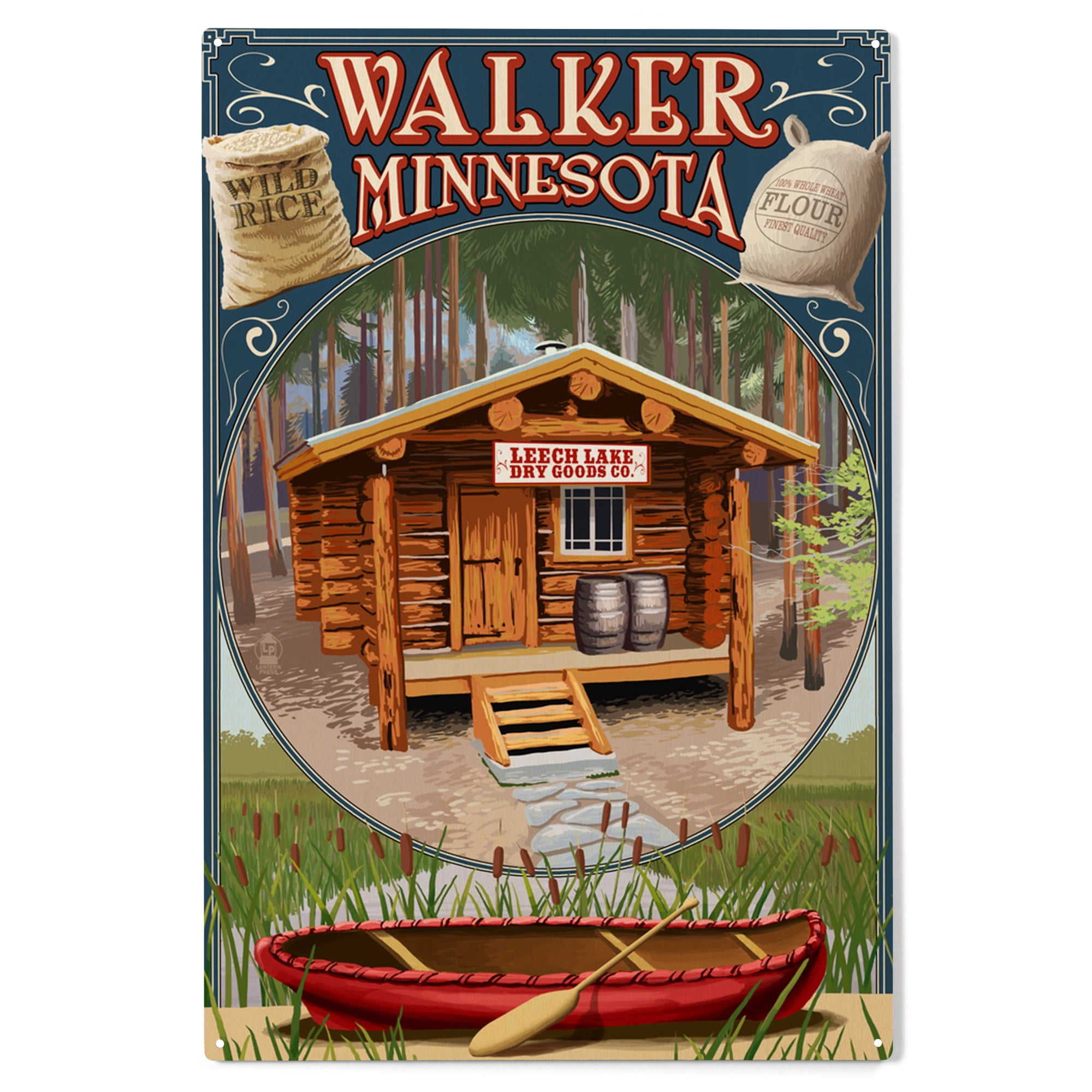 Walker, Minnesota, General Store Scene Birch Wood Wall Sign (10x15 Rustic Home Decor, Ready to ...