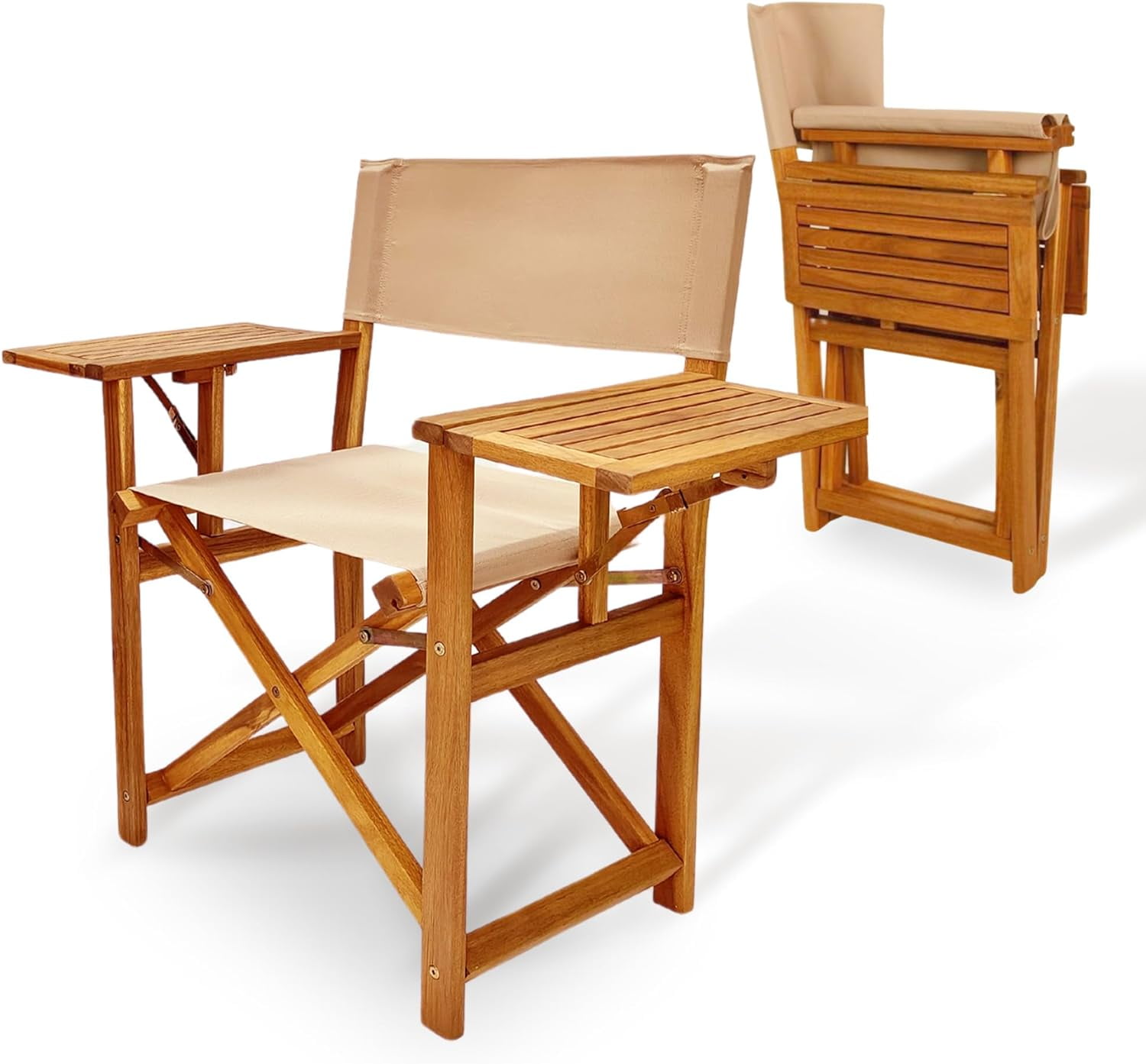 Walker Outdoor Folding Directors Chair with Side Tables - Natural ...