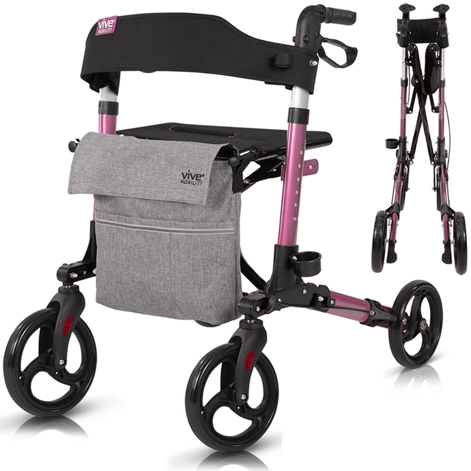 Vive Sunstride Rollator for Seniors - Foldable Walker with Seat ...