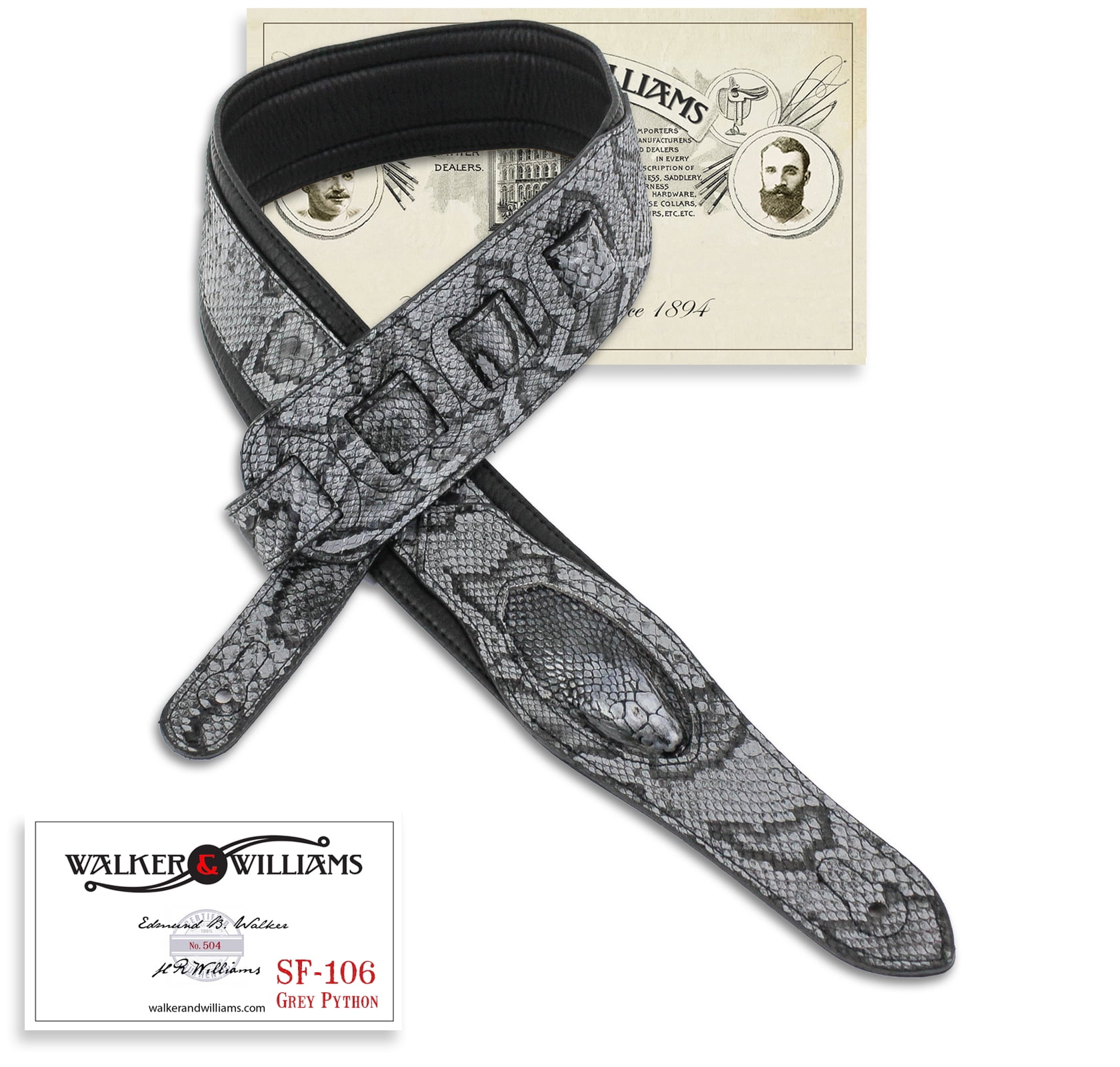 Walker & Williams SF-106 Grey Python Snake Pattern Strap with Snakehead ...