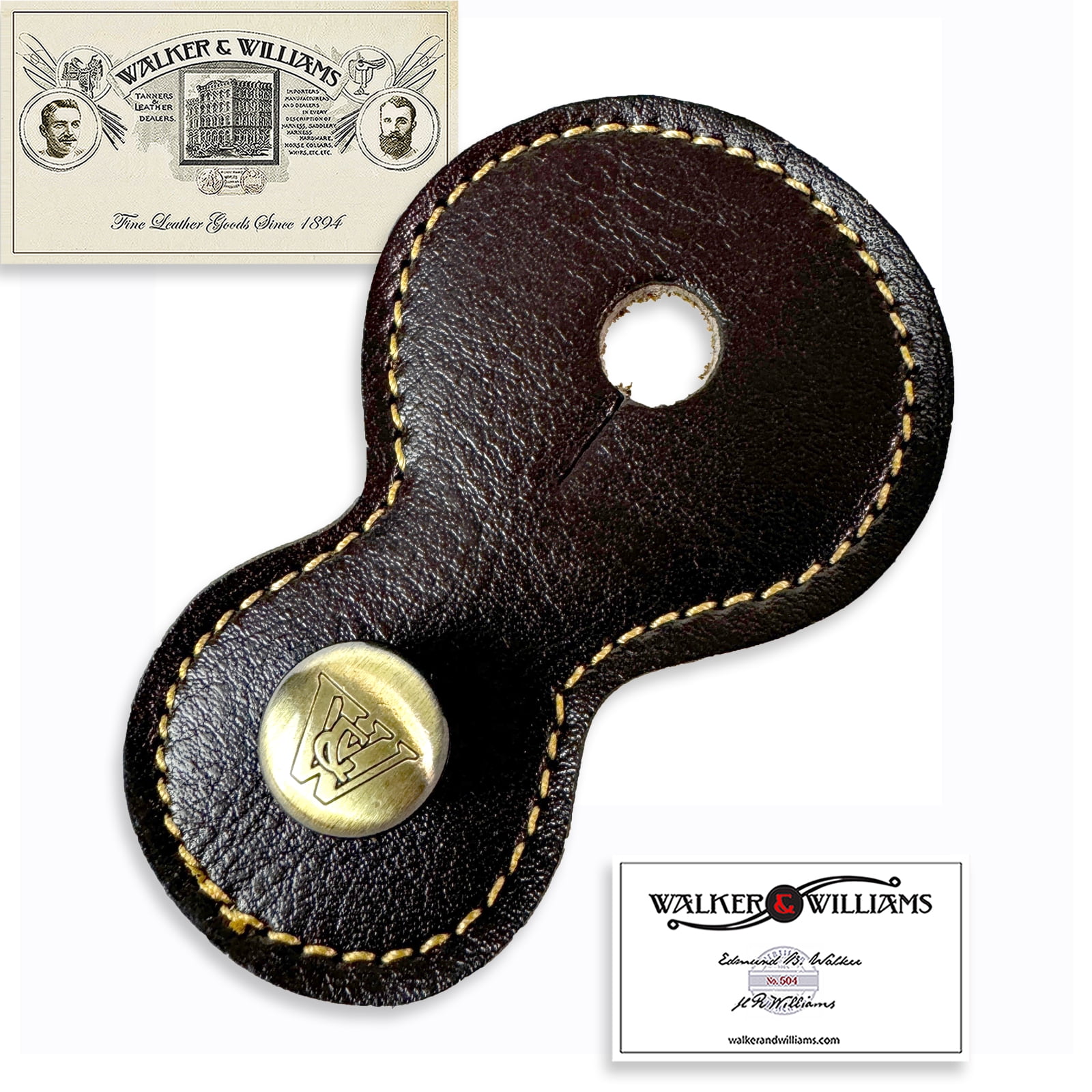 Walker And Williams WW-AC-JCK-ADP-BRN Premium Dark Brown Grain Leather ...