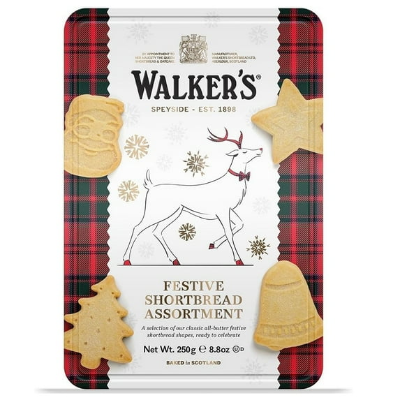 Walker's Pure Butter Shortbread Festive Shapes Reindeer Tin 250g ...