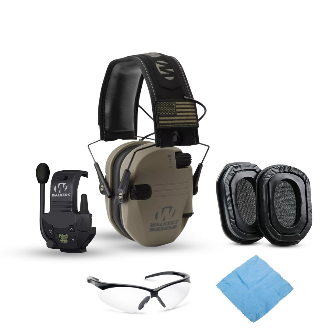 Walker's Razor Slim Earmuffs (FDE Patriot Version) Bundle with Walkie ...
