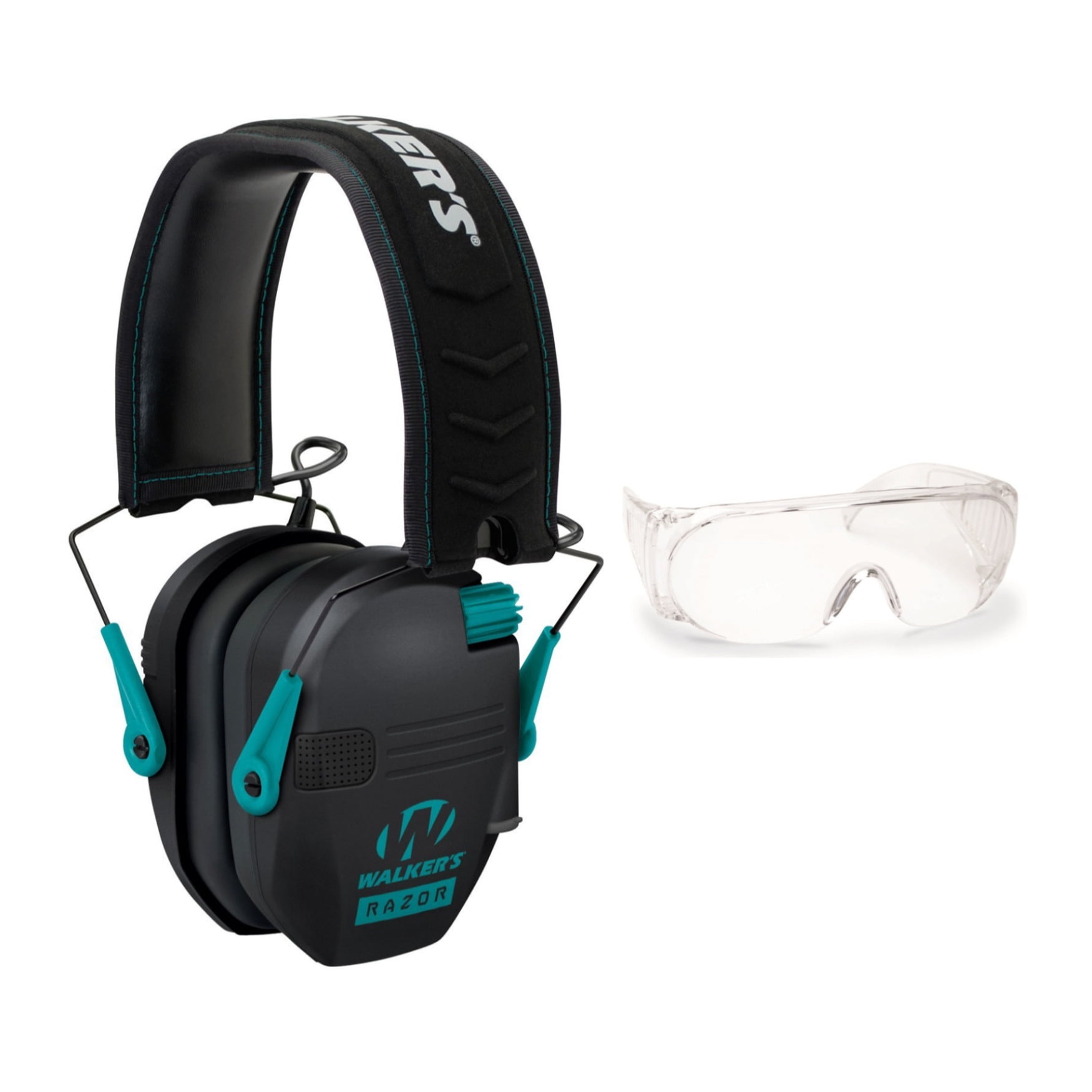 Walker’s Razor Slim Electronic Muffs (Black/Teal) with Shooting Glasses - Walmart.com