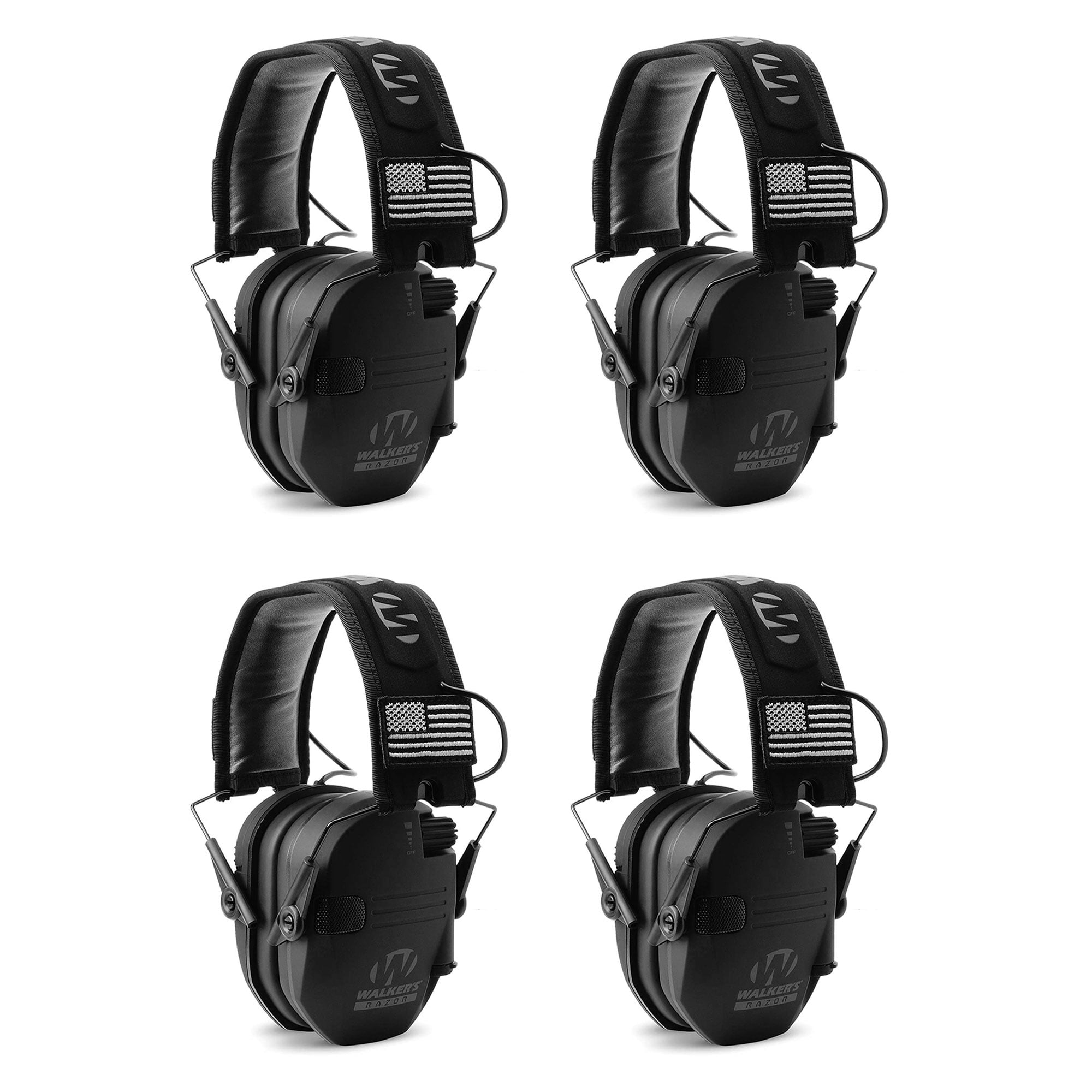 Walker's Razor Slim Electronic Protection Earmuffs, Black Patriot (4 Pack) - Walmart.com