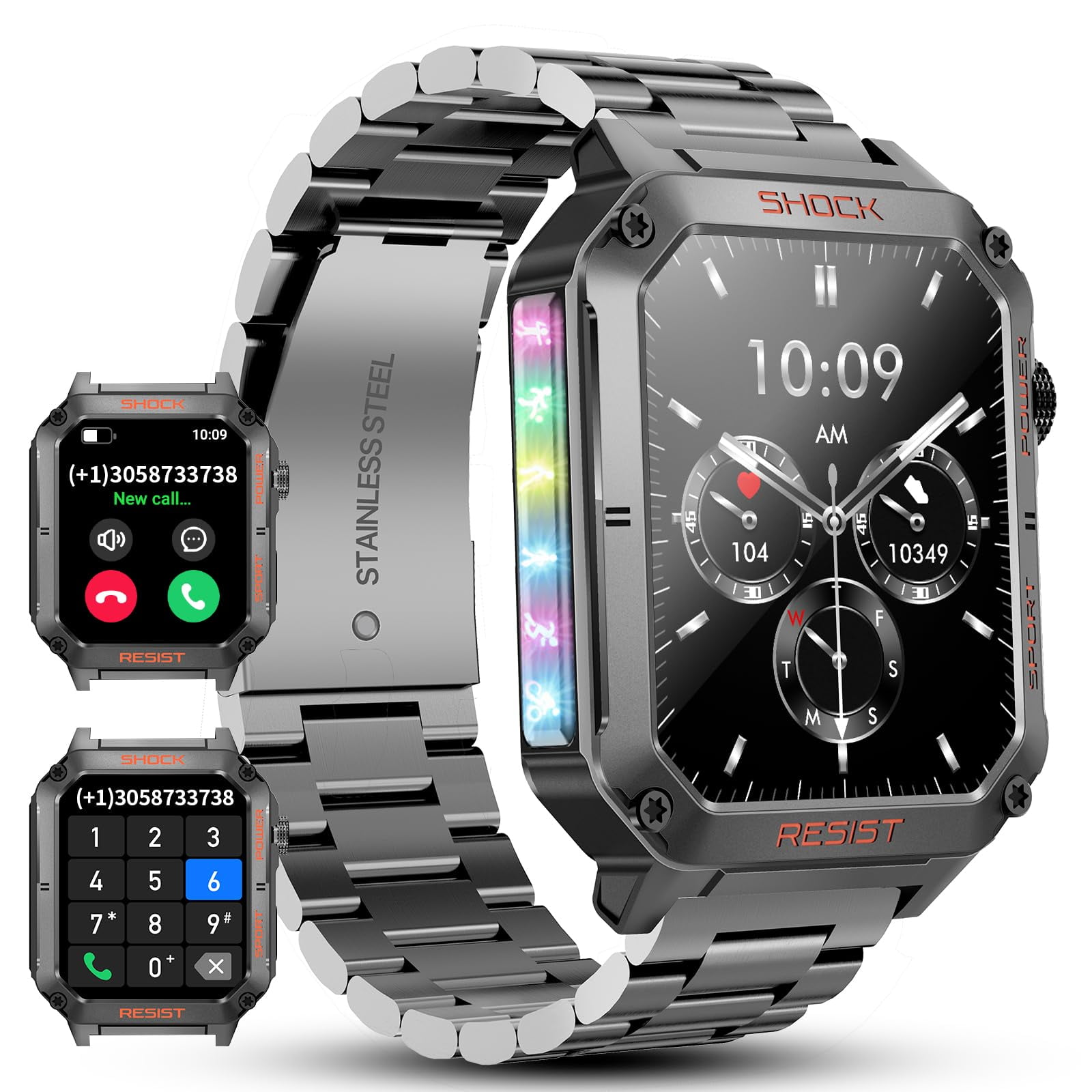 WalkerFit Rugged Men Smart Watch, Waterproof Military Smart Watches for ...