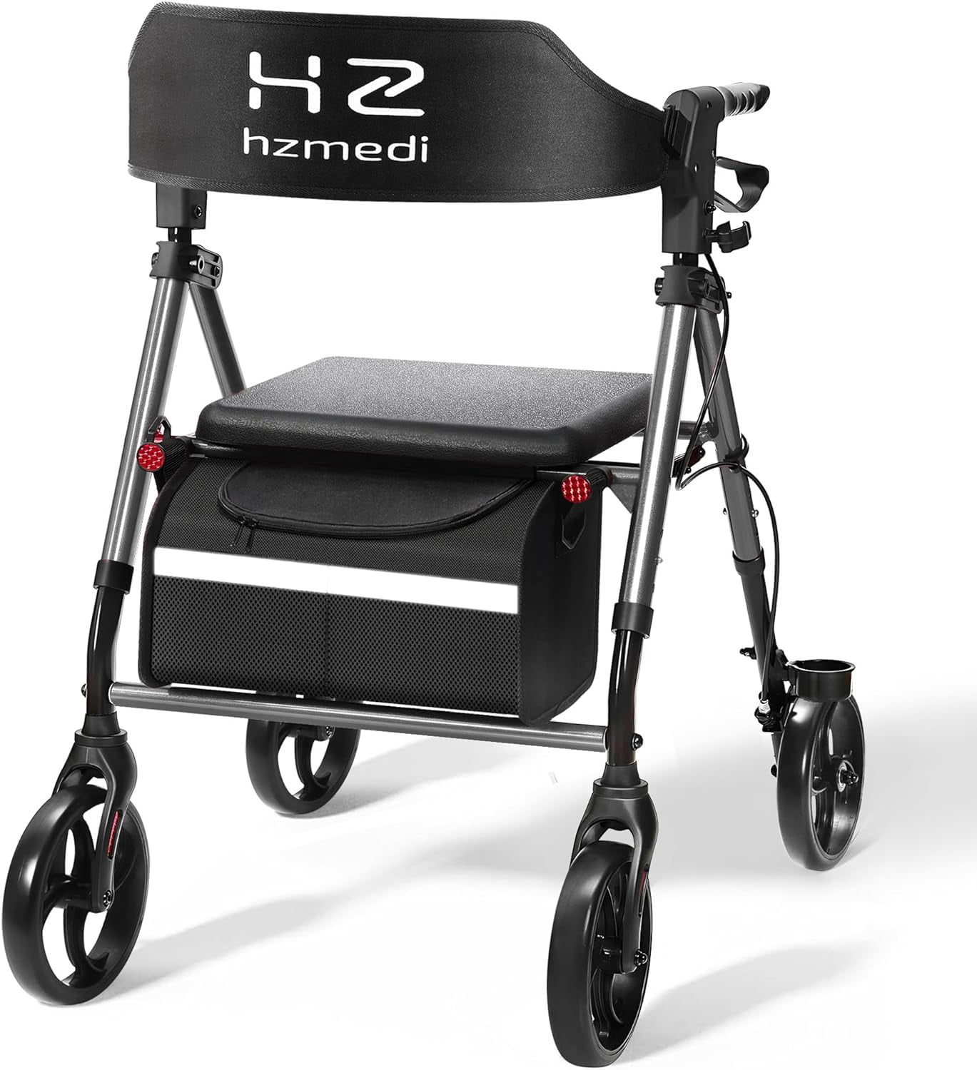 Walkers for Seniors, Grey Folding Walker with Seat, 8" Big Wheels Adult ...