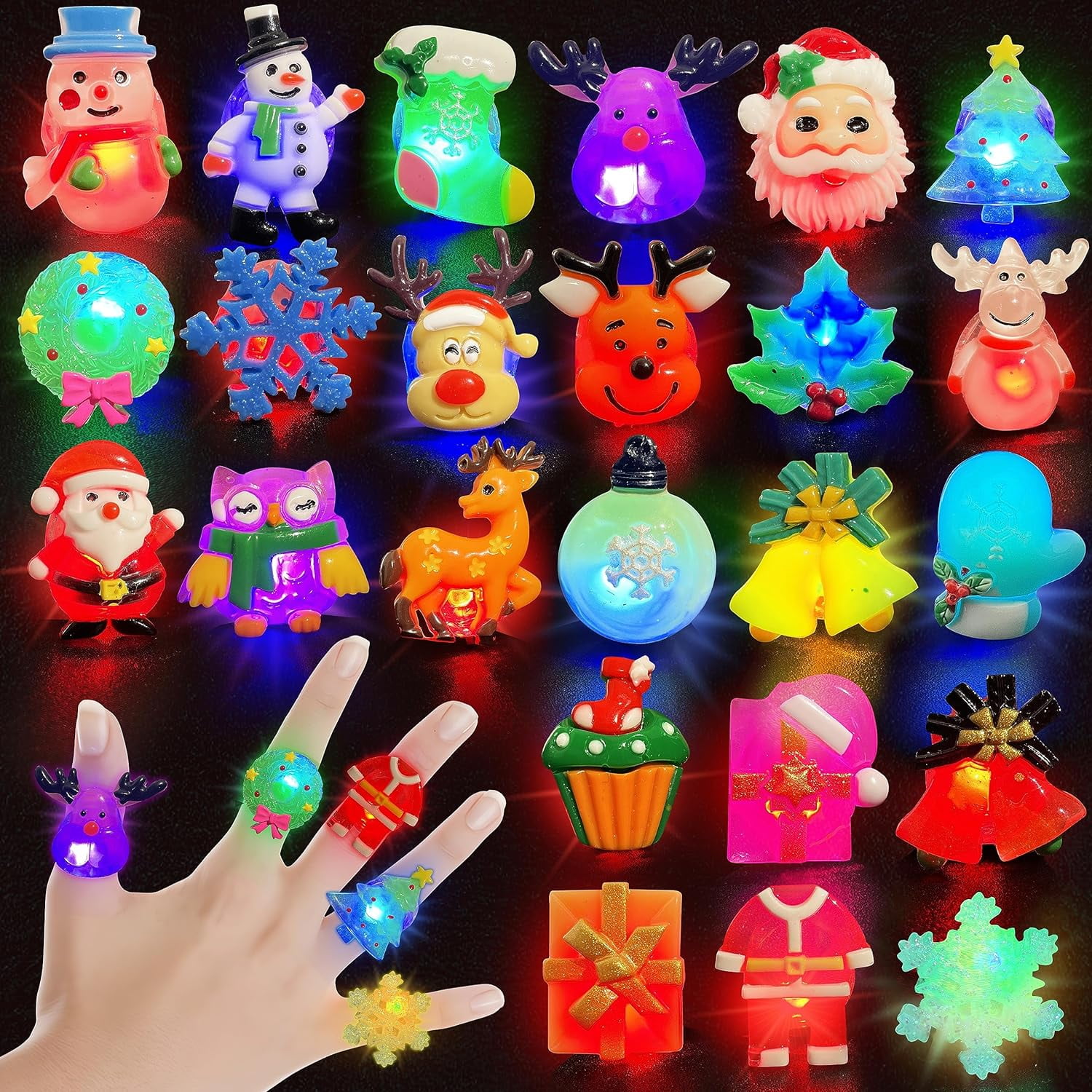 Walkfairy 24Pcs Christmas Party Favors for Kids, 3D Light Up Rings ...