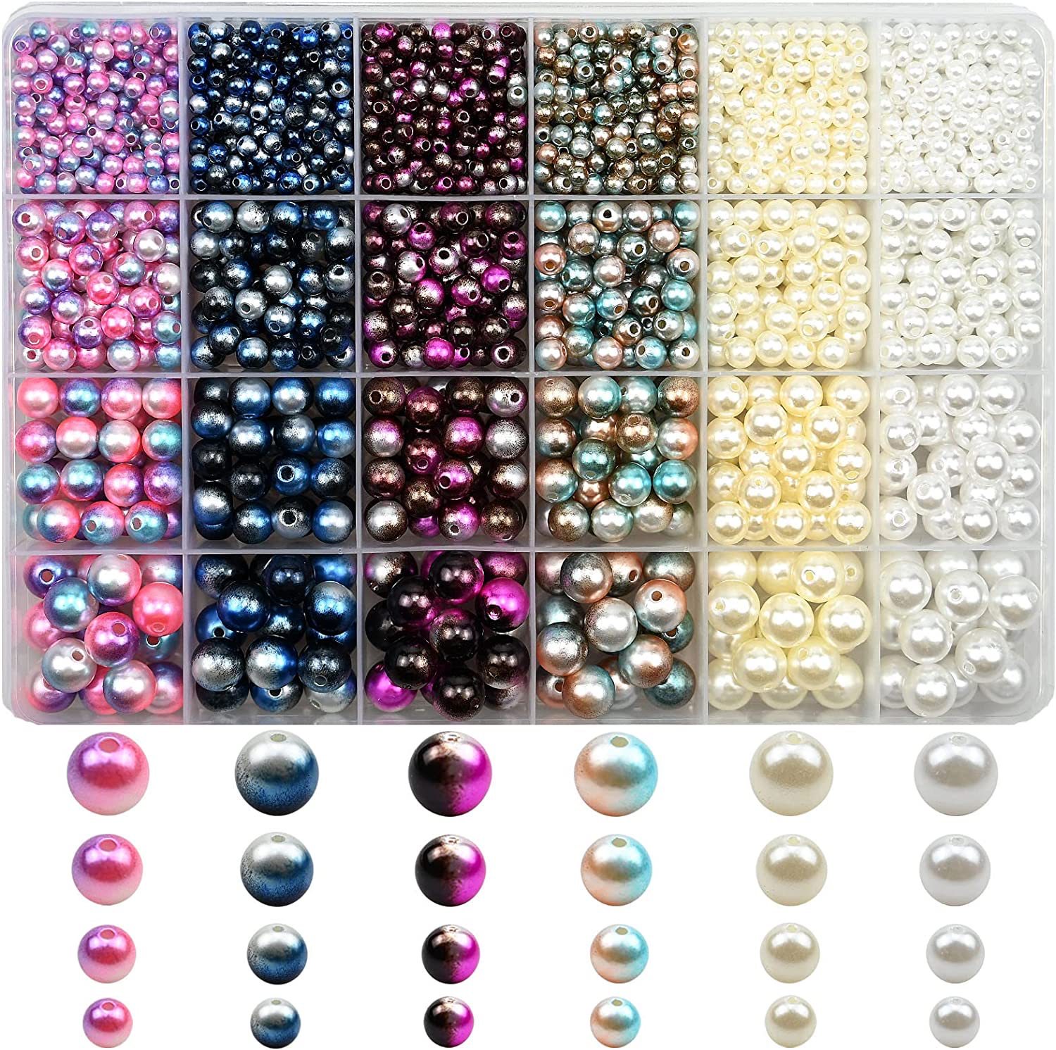 Walkfairy Pearl Beads for Jewelry Making 6 Colors Pearl Beads, 1890pcs ...