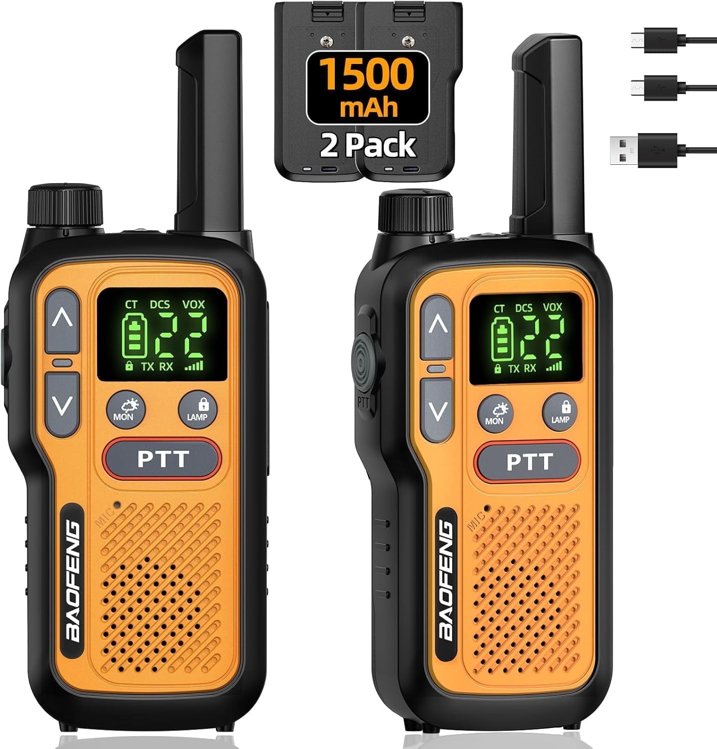 Walkie Talkies Long Range Rechargeable VOX with Flashlight, Yellow ...