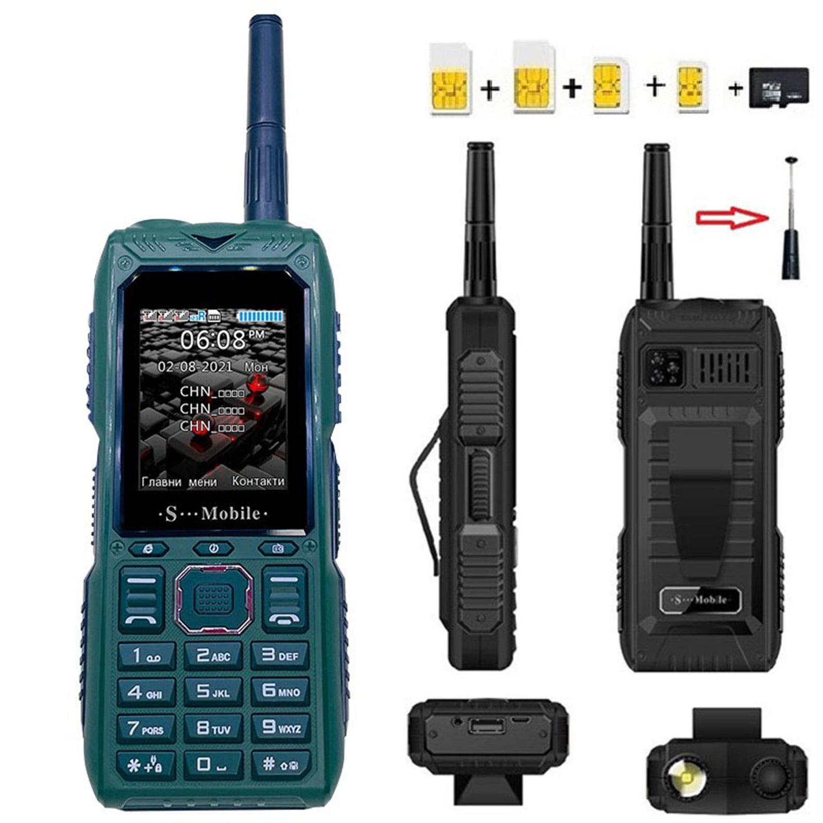Walkie Talkies,Quad Card Quad Standby Cell Phone 2.4 Screen With ...