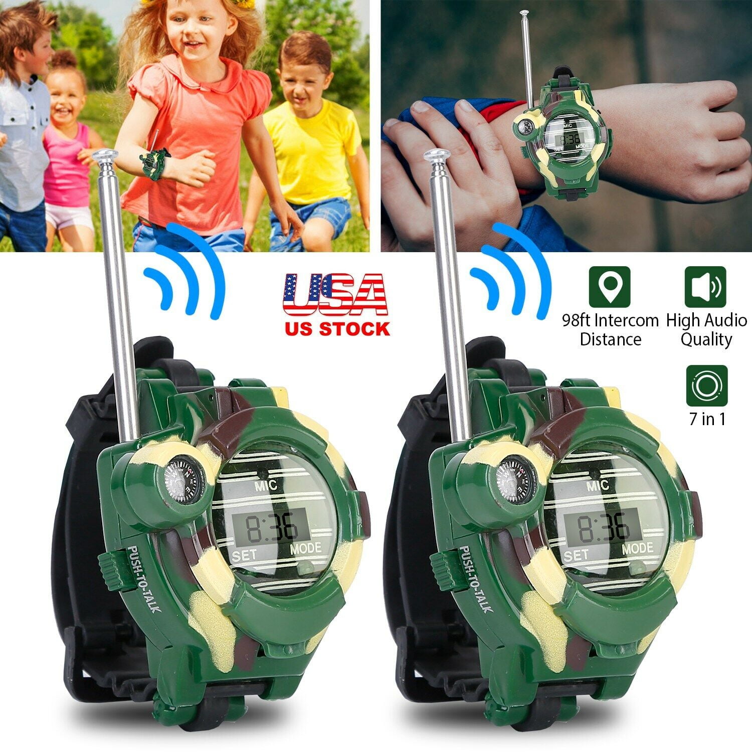 Walkie Talkies Watch Toys Two-Way Long Range Transceiver w/ Flashlight ...