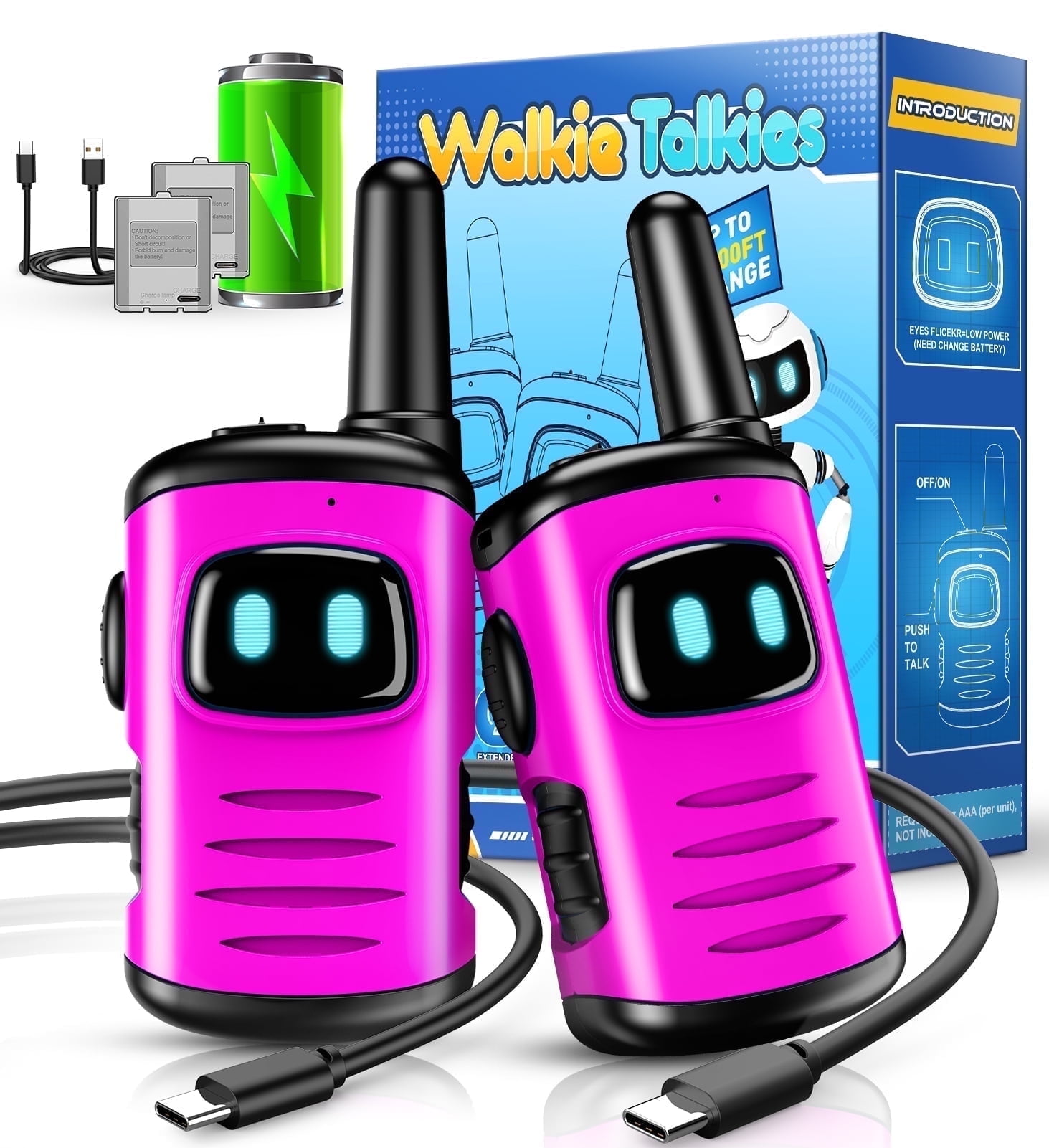 Rechargeable Mini Walkie Talkies for Kids, Two-Way Radios, 3-8 Year Old ...