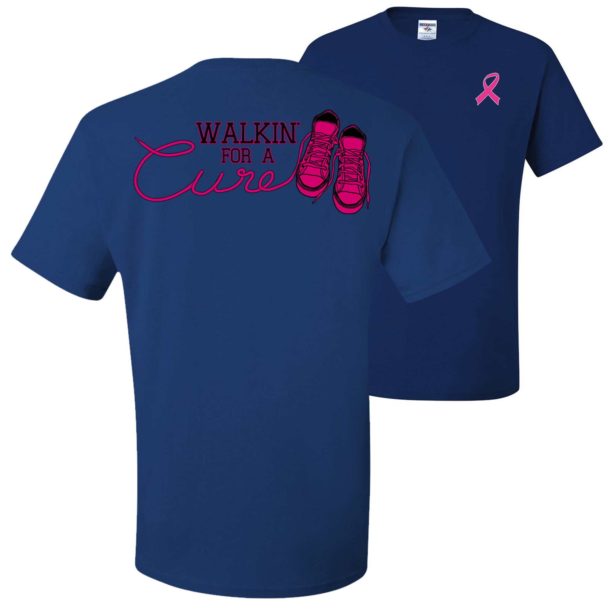 Walkin For A Cure Breast Cancer Awareness FRONT&BACK Mens T-shirts ...