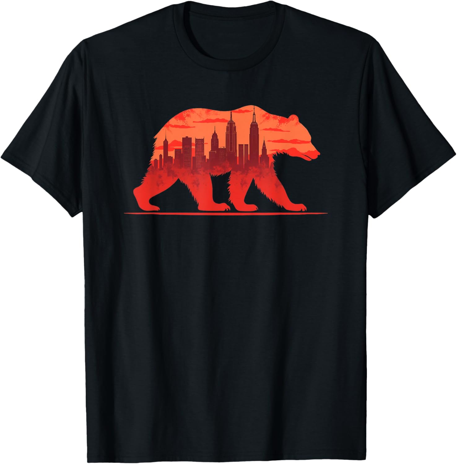 Walking Bear Silhouette Downtown New York City Skyline T-Shirt ...