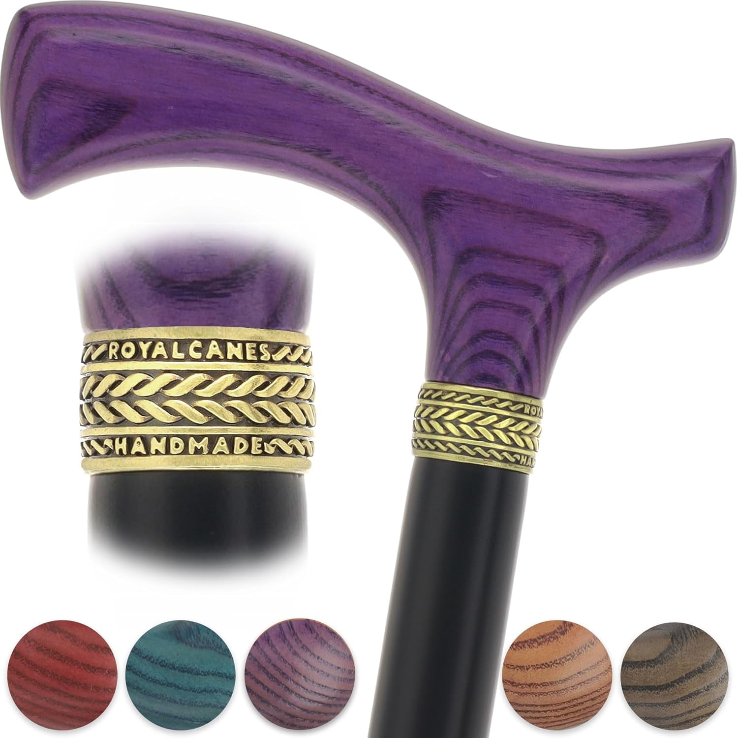 Walking Cane - Fritz Comfort Cane with Stained Ash Wood Handle & Black Beechwood Shaft - Walking ...