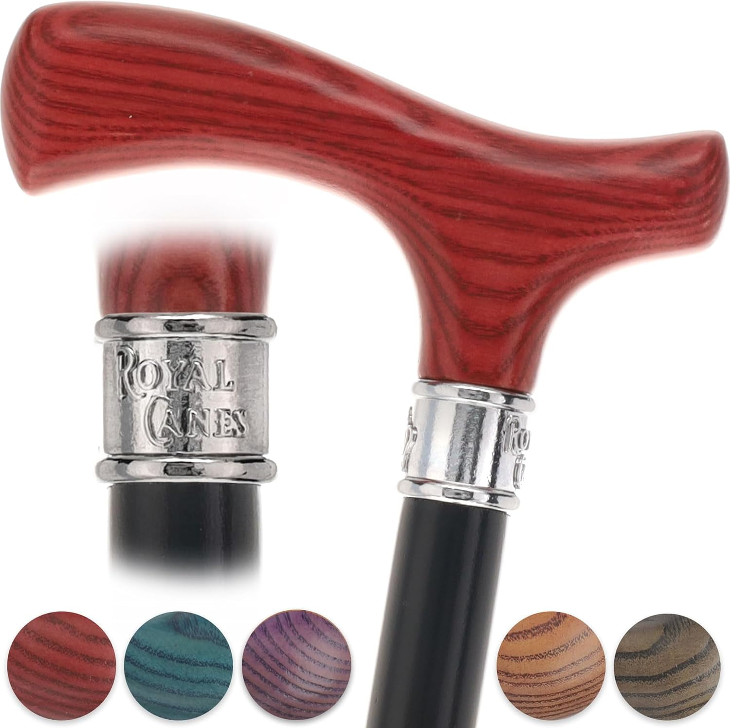 Walking Cane - Fritz Comfort Cane with Stained Ash Wood Handle & Black Beechwood Shaft - Walking ...