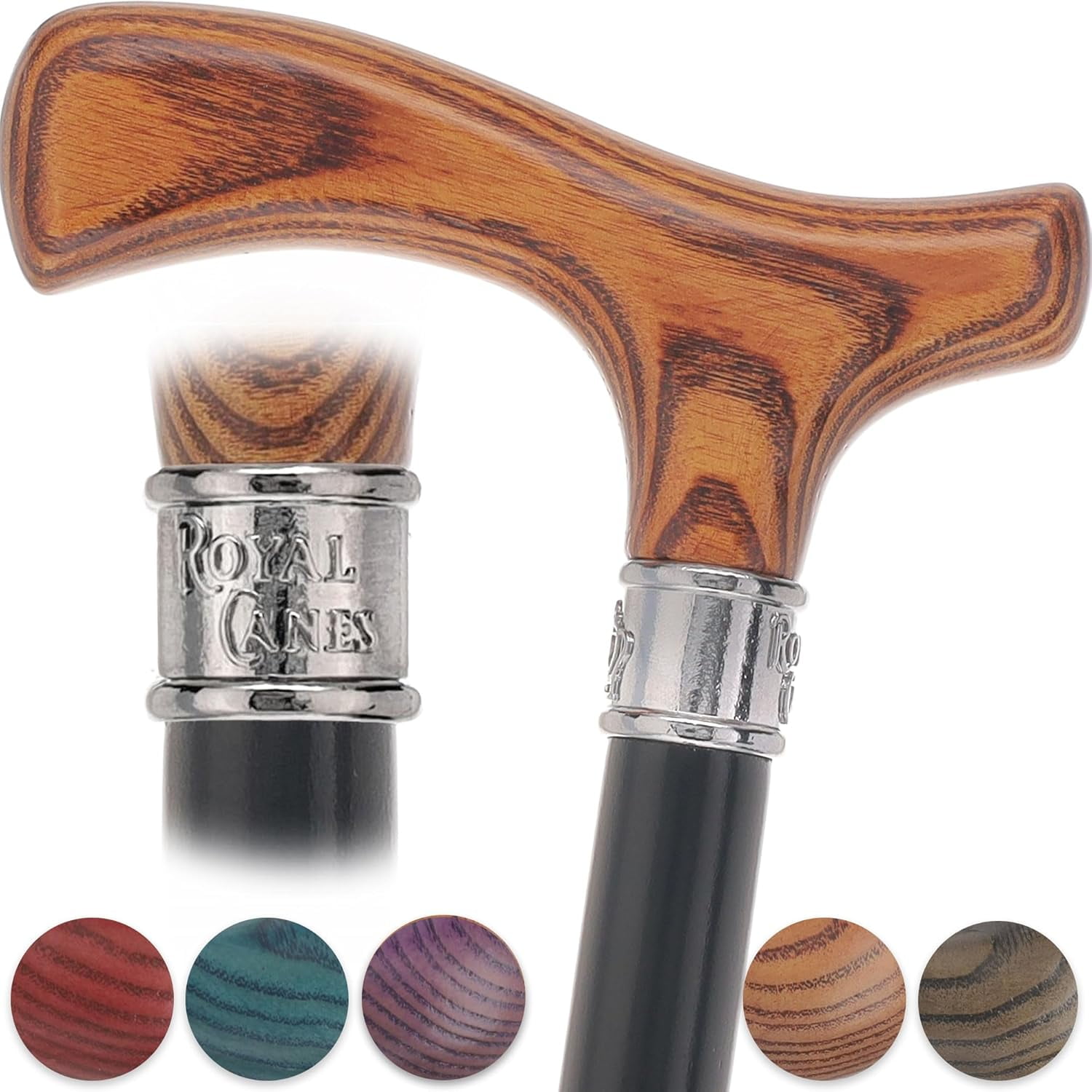 Walking Cane - Fritz Comfort Cane with Stained Ash Wood Handle & Black Beechwood Shaft - Walking ...