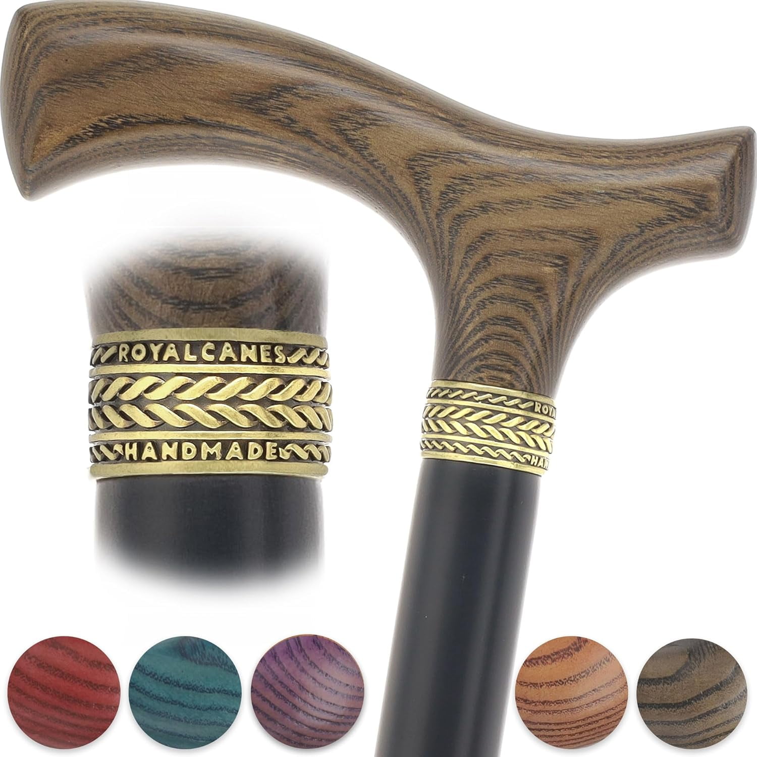 Walking Cane - Fritz Comfort Cane with Stained Ash Wood Handle & Black ...