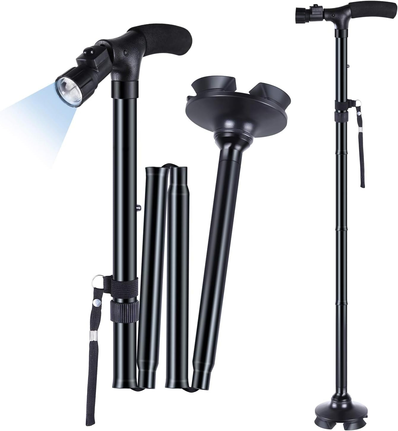 Walking Cane with LED Light: Folding Cane for Men Women Foldable ...