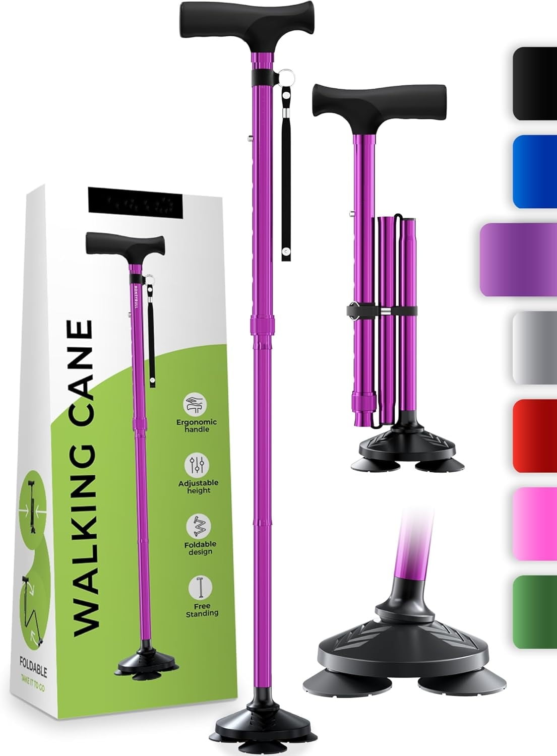 Walking Cane for Men & Women - Foldable, Adjustable, Collapsible, Free ...