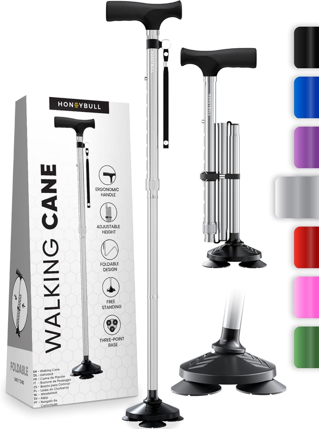 Walking Cane for Men & Women - Foldable, Adjustable, Collapsible, Free ...