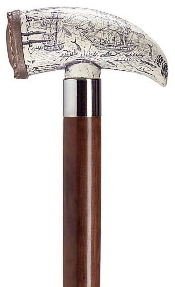 Walking Cane Scrimshaw Embossed Whale Tooth "T" Shaped Handle Cane ...