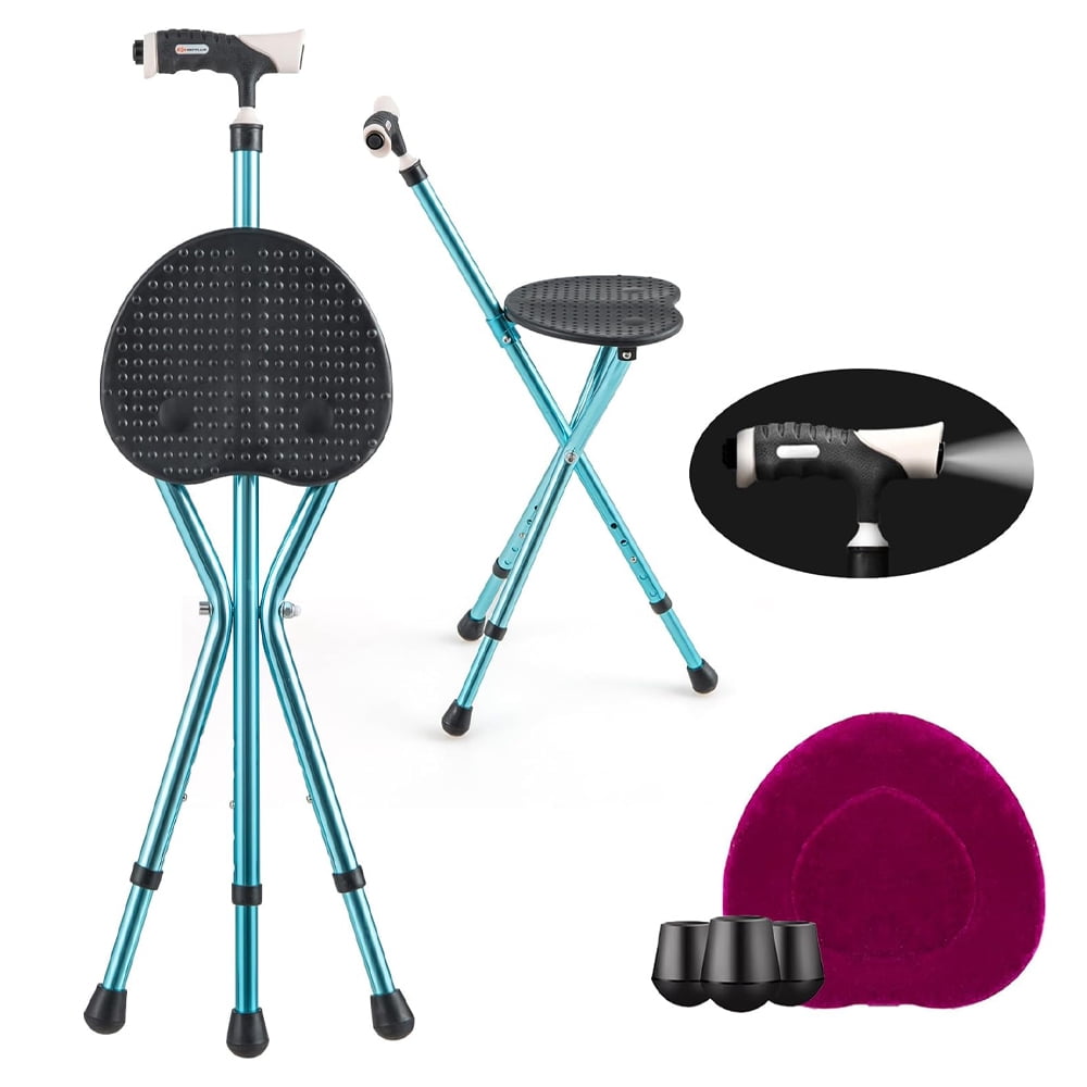 Walking Cane with Seat, Premium Aluminum Alloy Crutch Chair with ...