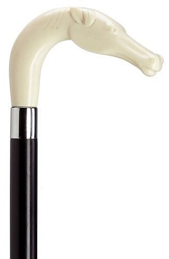Walking Cane Unisex Horse Head Black Maple Cane, Ivory Color "L" Shaped ...