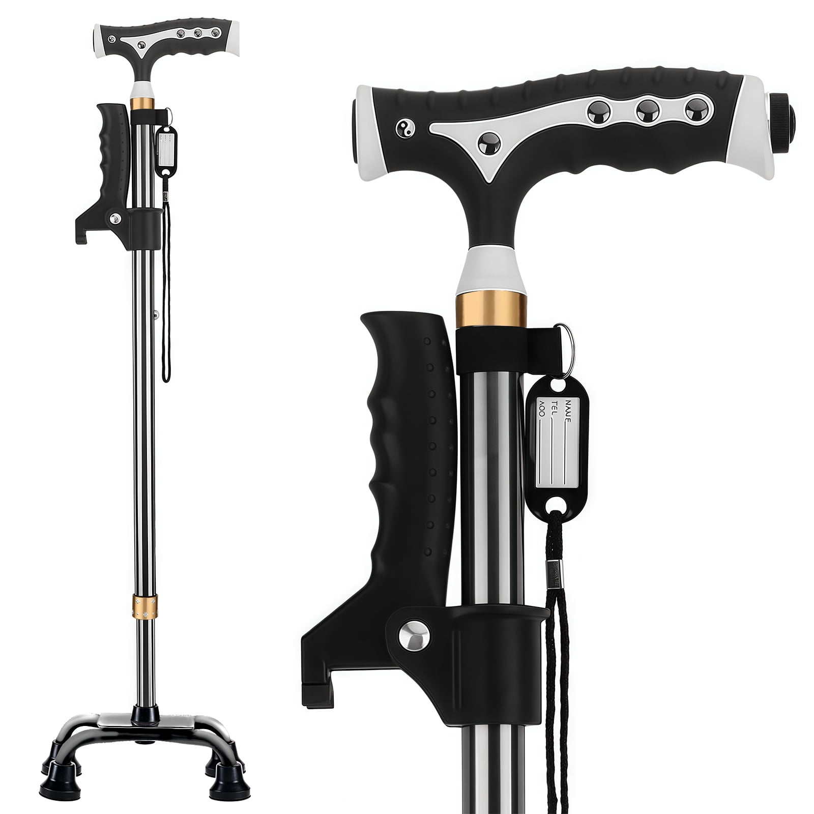 Walking Cane for Elderly Adults, Foldable Aluminum Quad Cane with Dual ...