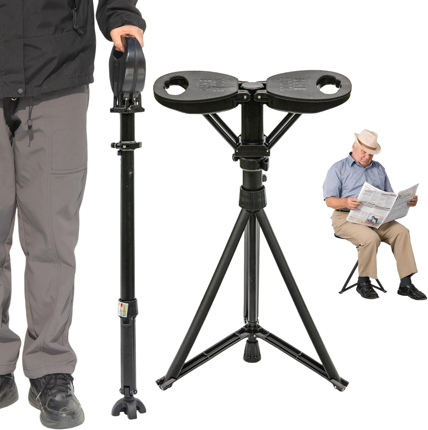Walking Cane with Seat Folding Lightweight, 2-in-1 Cane Stool for ...