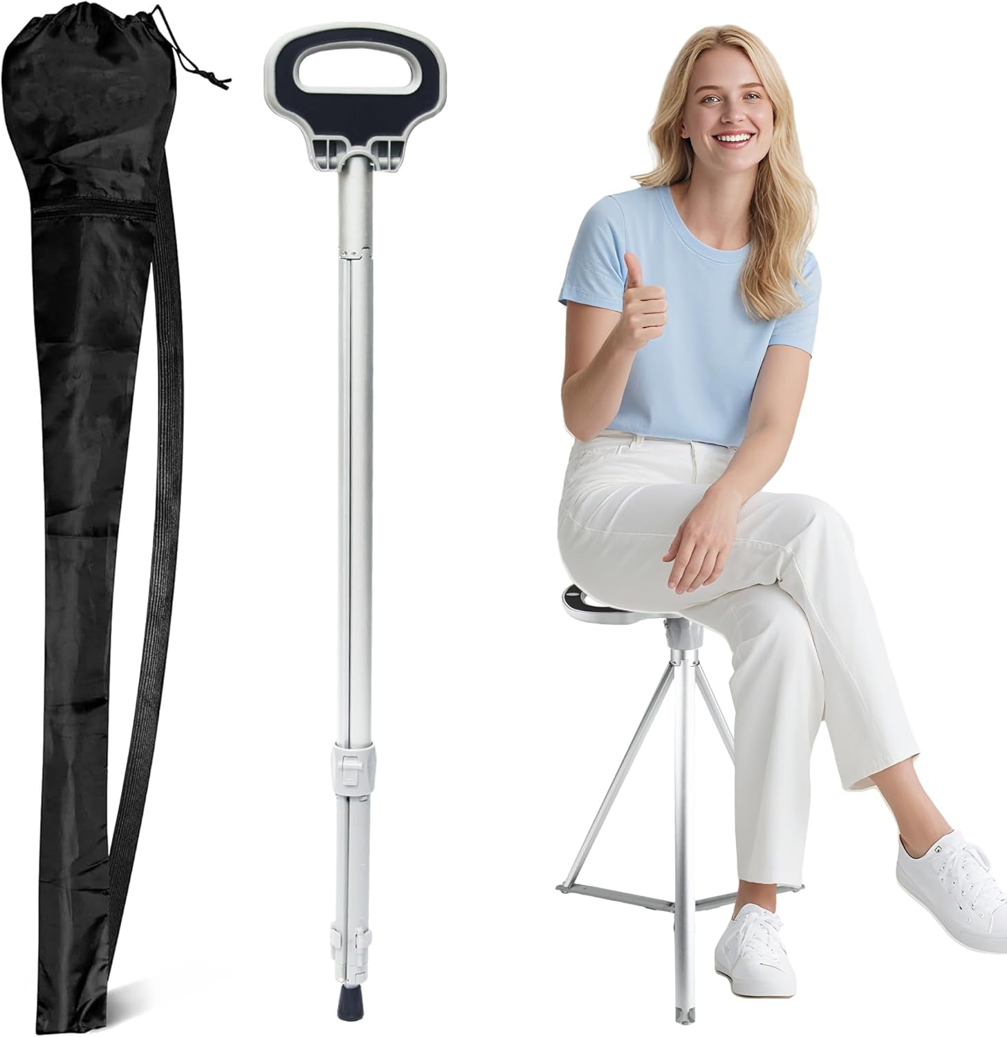 Walking Cane with Seat Folding Lightweight, 2-in-1 Cane Stool for ...