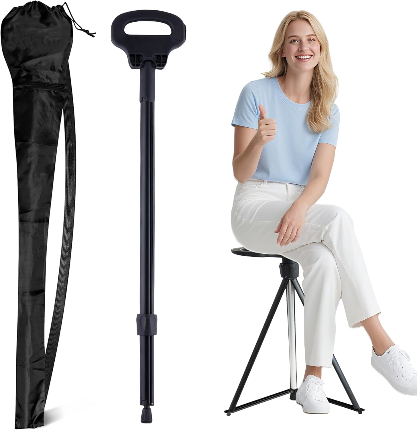Walking Cane with Seat Folding Lightweight, 2-in-1 Cane Stool for ...