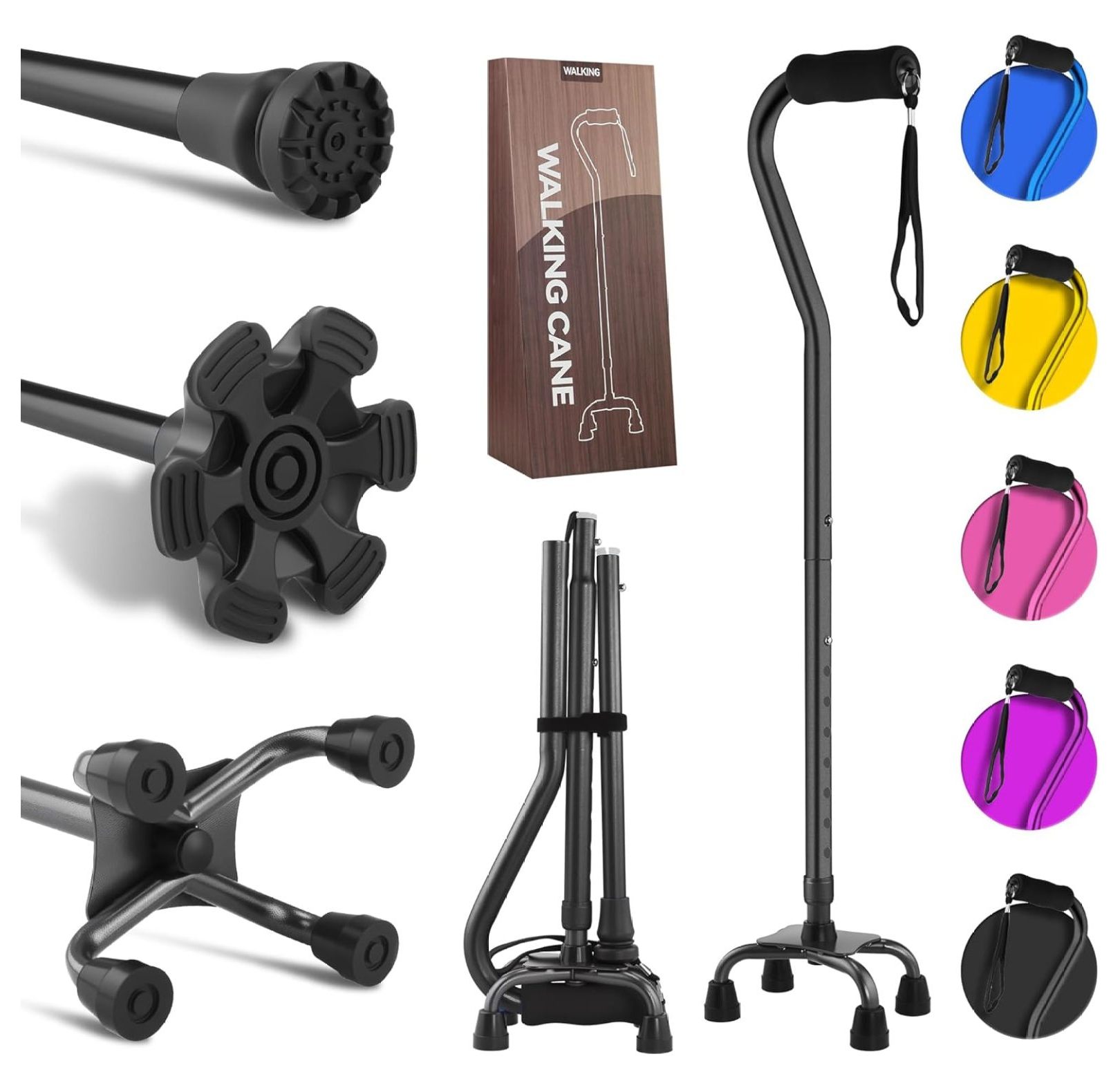Walking Canes Stablize Women Quad Canes for Seniors & Adults Foldable ...