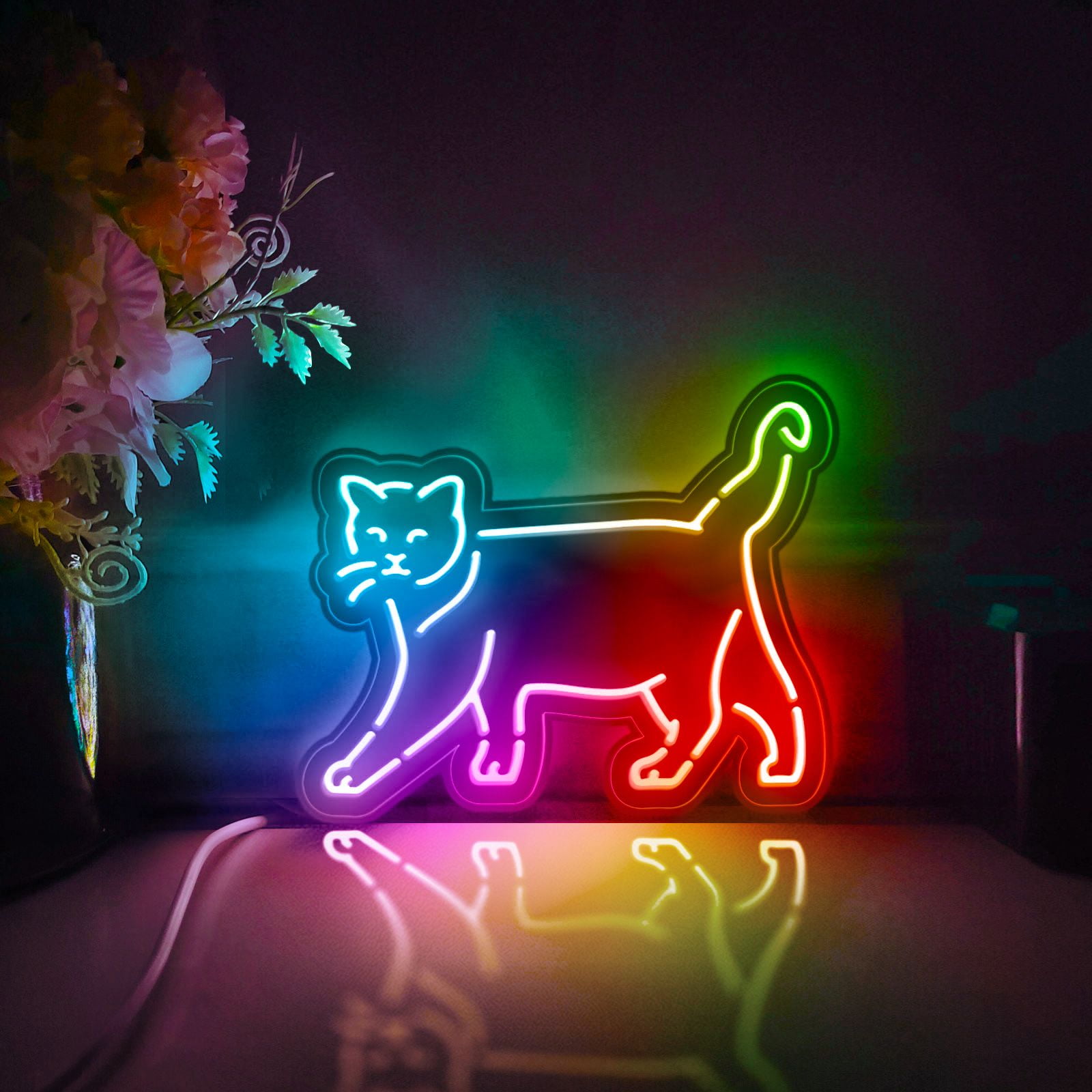 Walking Cat Led Light Box, Dimmable Neon-Like Light Signs USB Power for ...