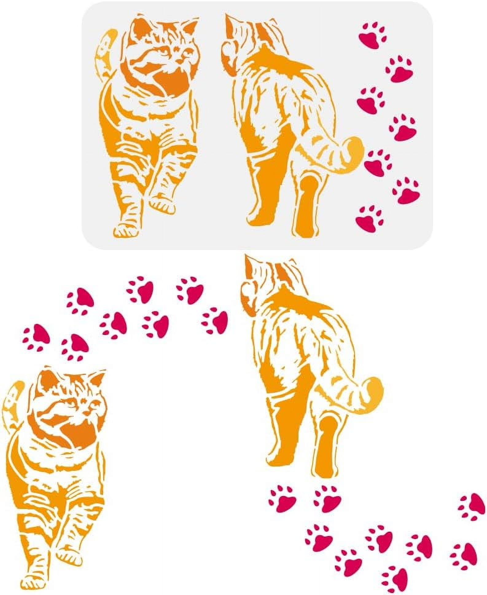 Walking Cat Stencil for Painting 8.3x11.7inch Reusable Paw Prints ...