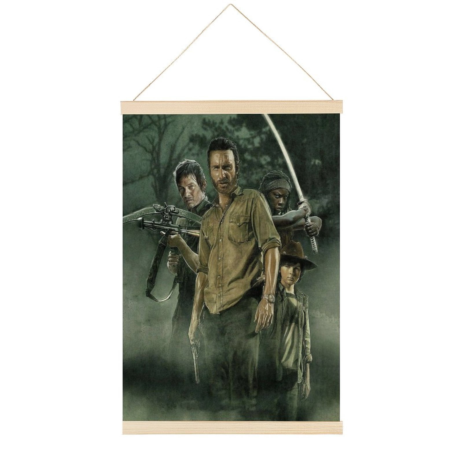 Walking Dead Poster Wall Fabric Decor Hanging Paintings Wood Frame ...